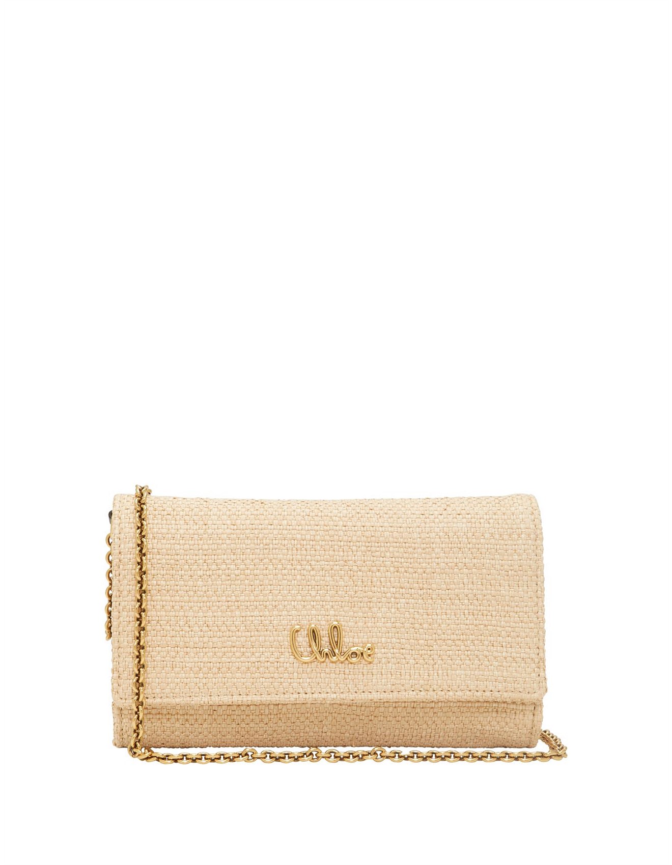Chloé Iconic Raffia Wallet On Chain Hot Sand | David Jones