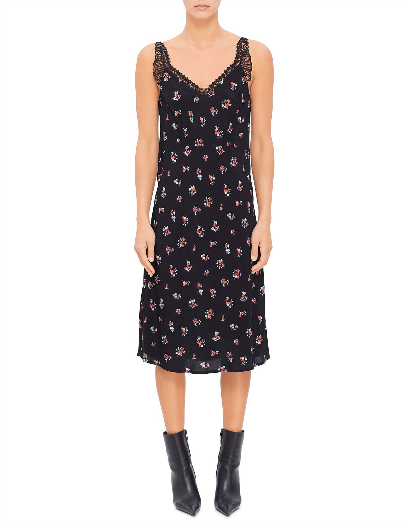 A.p.c Lisa Lace Detail Slip Dress Floral Black | David Jones