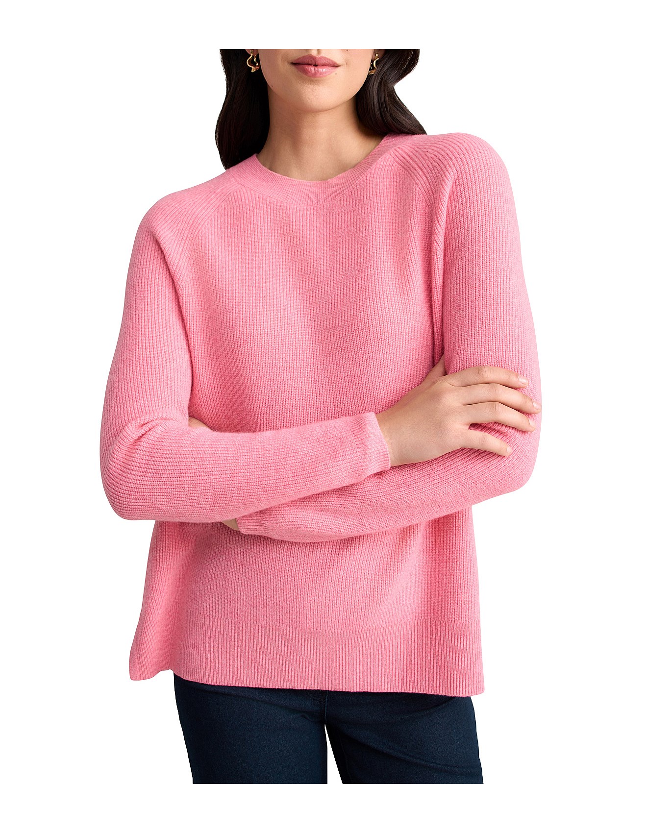 Blue Illusion Wool Rib Knit -Pink White Marle | David Jones
