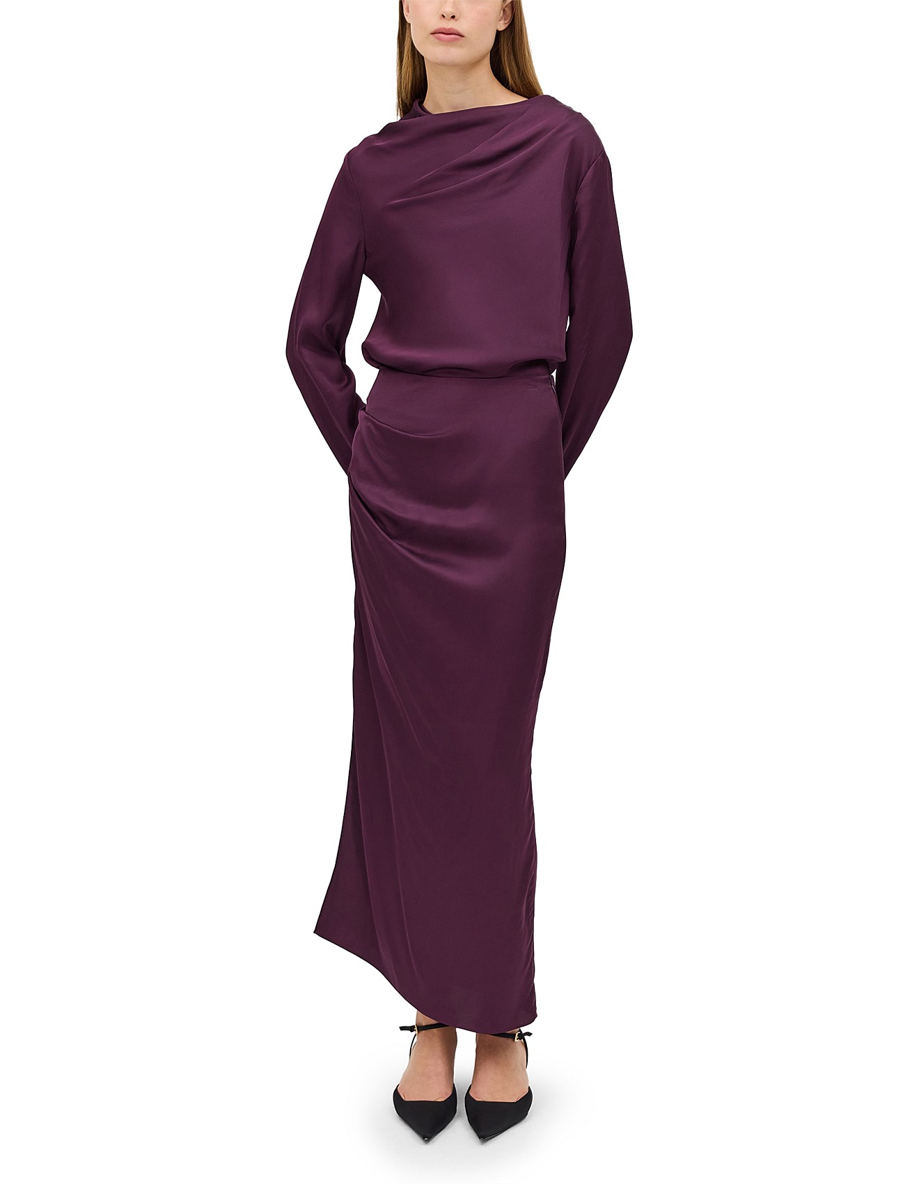 Bianca Spender Aubergine Satin Amity Skirt | David Jones