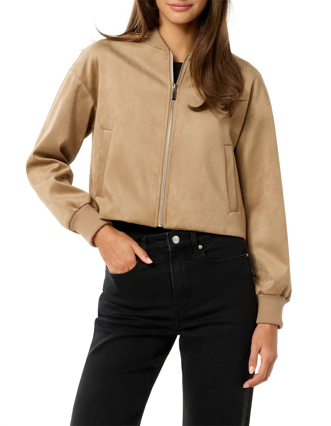 Forever New Hazel Vegan Suede Bomber Jacket | David Jones