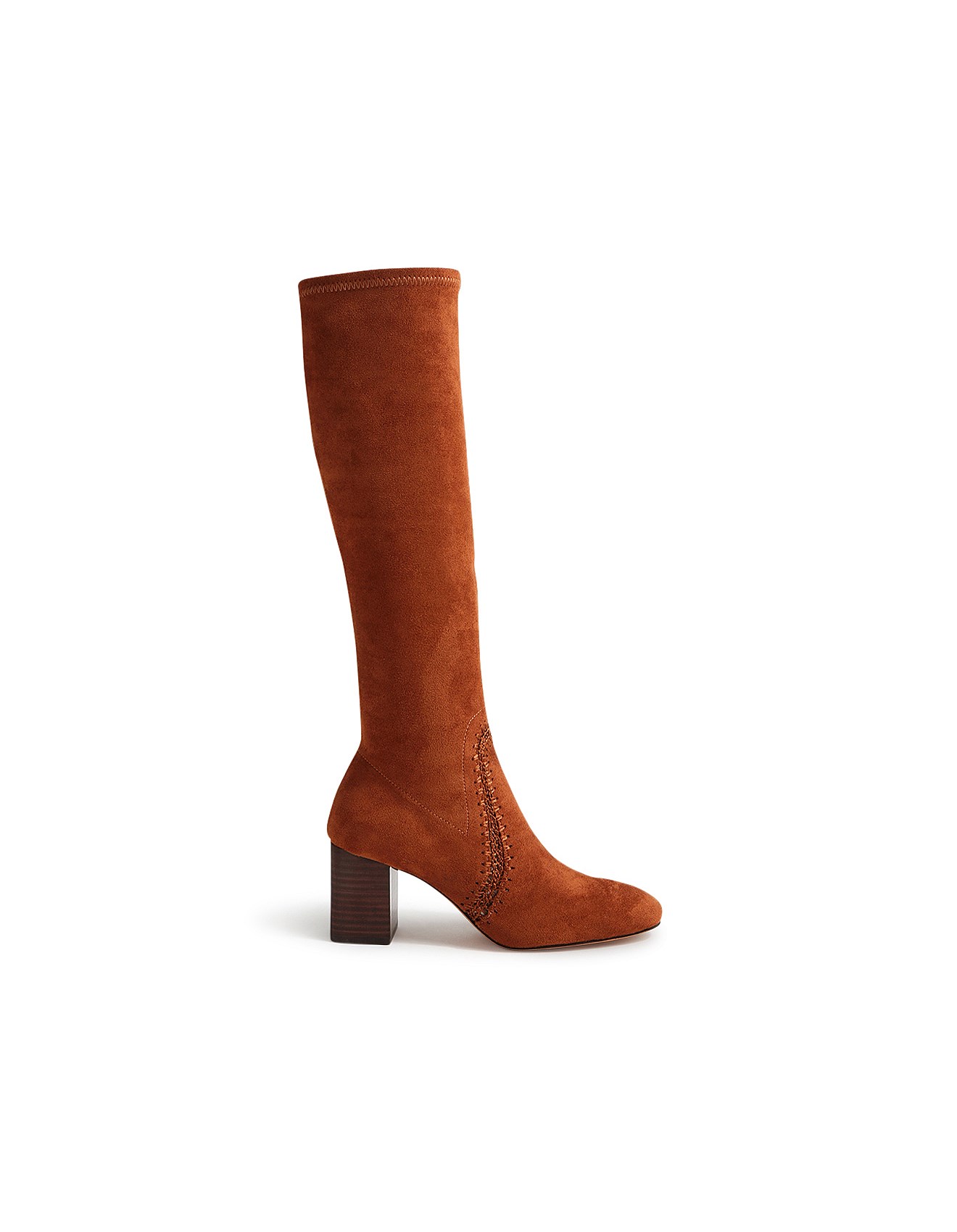 Mollini Sari Chestnut Stretch Microsuede Knee High Boots | David Jones