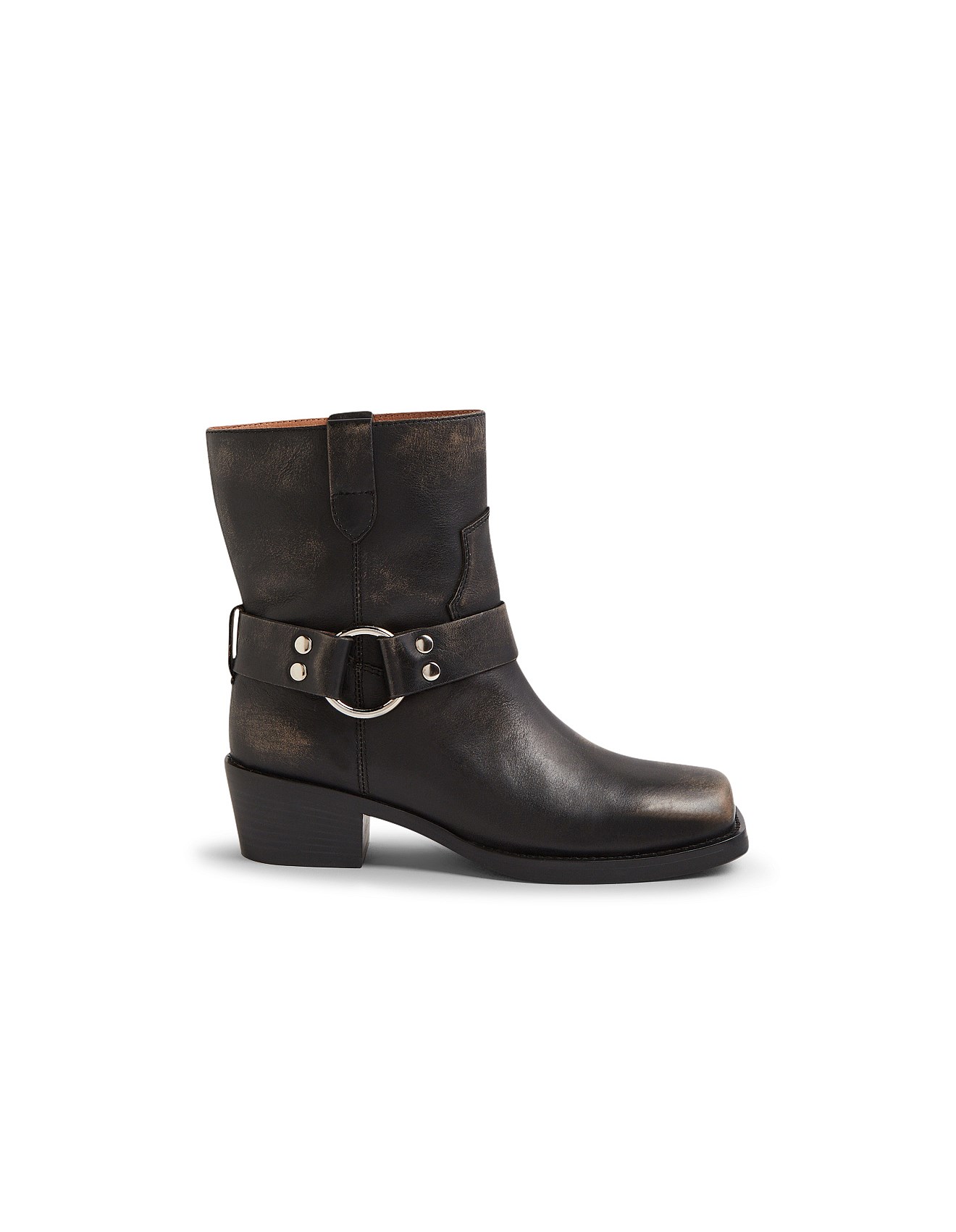 Mollini Harlee Smokey Black Leather Ankle Boots | David Jones