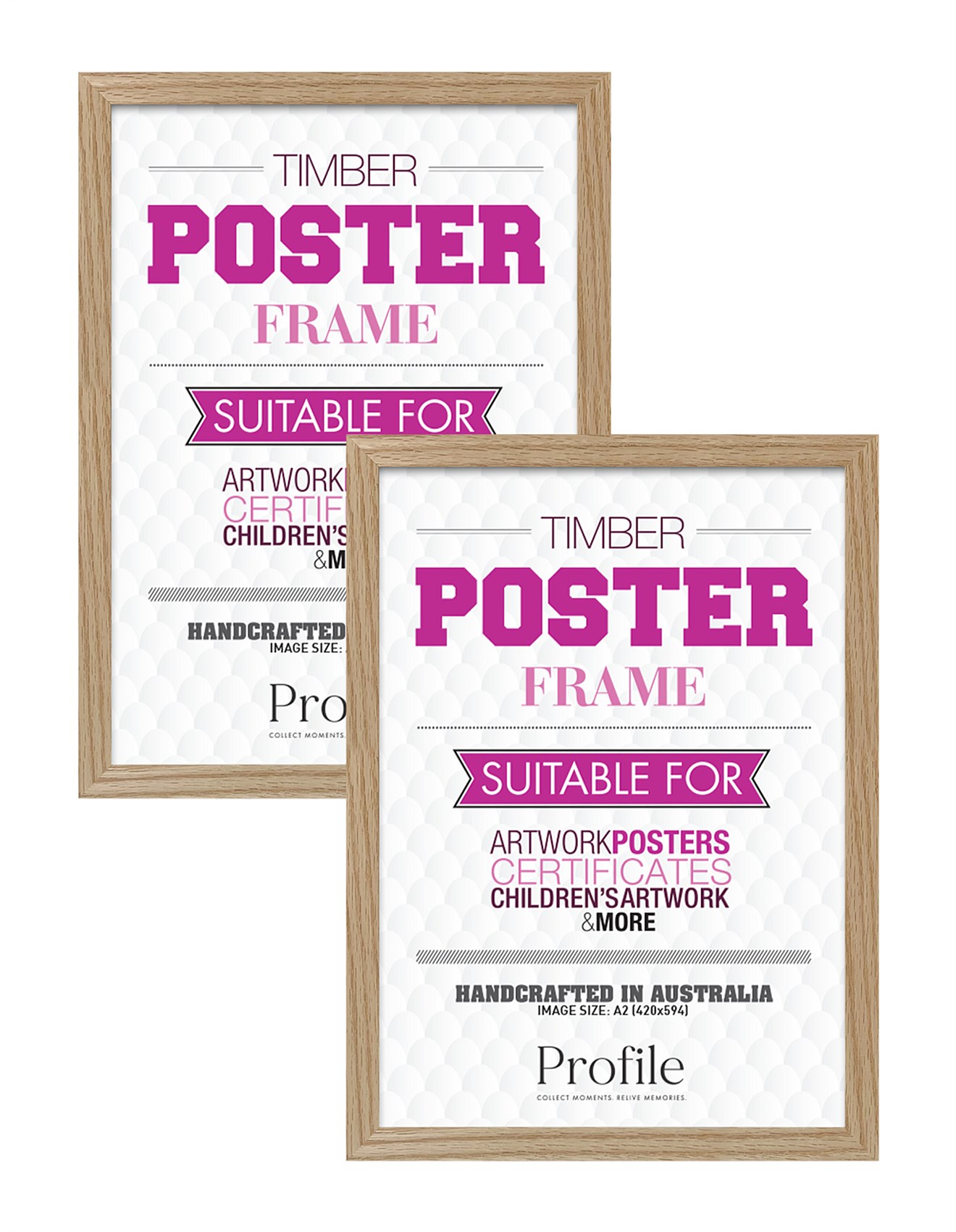 Profile Australian Made Timber Poster Frame A2 Natural Oak (2 Pack ...