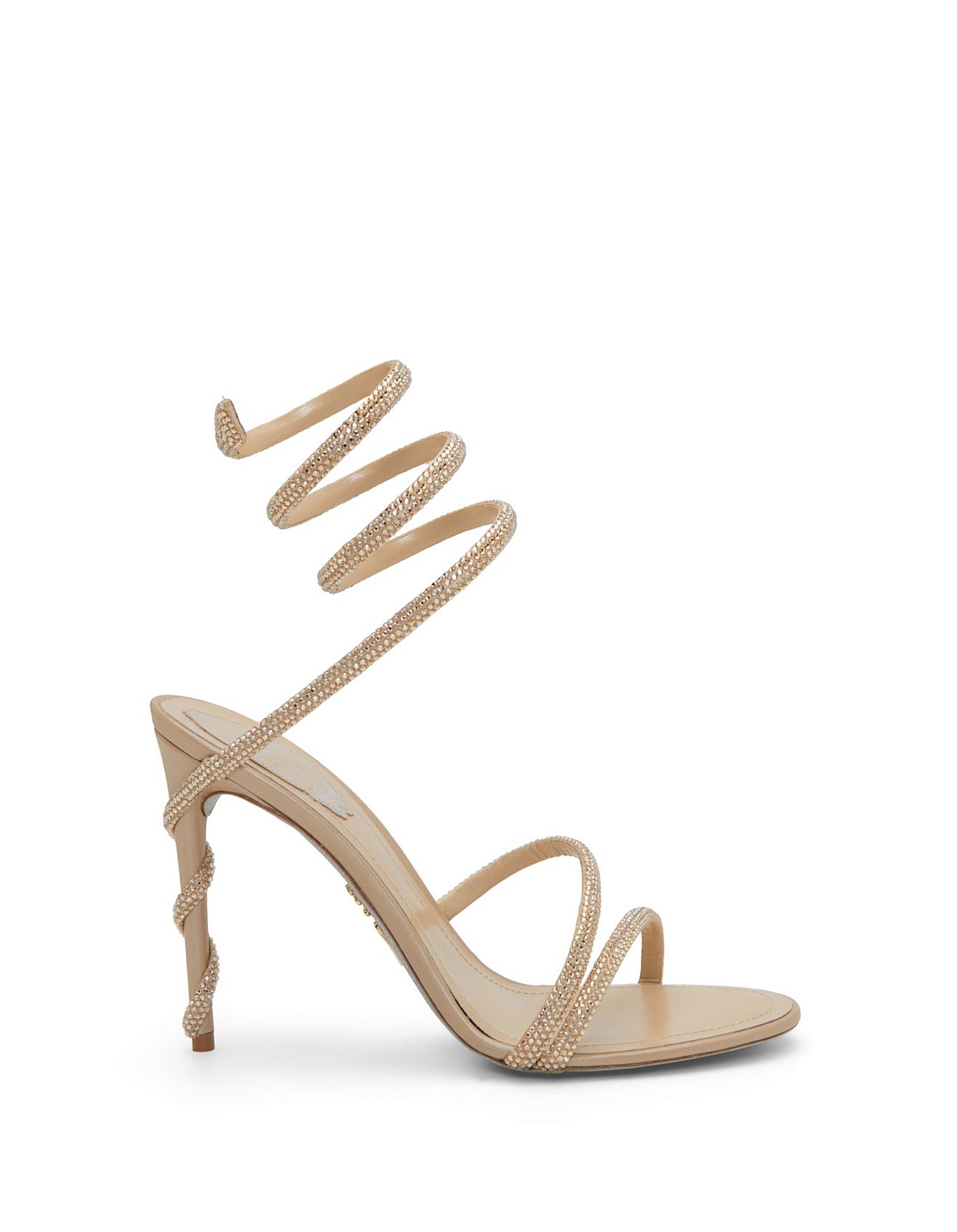Rene Caovilla Margot Beige Satin Shadow Sandal 105mm Heel | David Jones