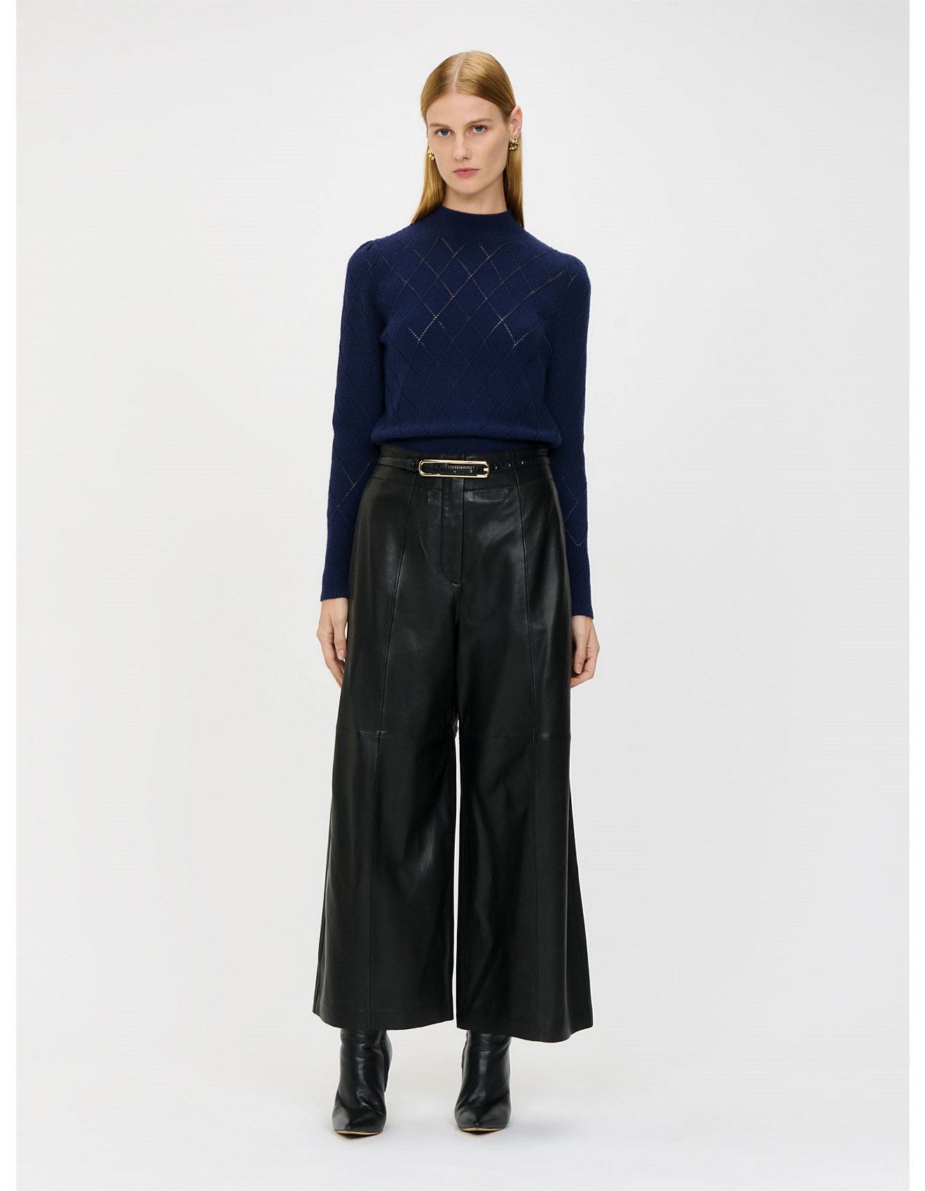 Veronika Maine Diamond Pattern Puff Sleeve Knit | David Jones