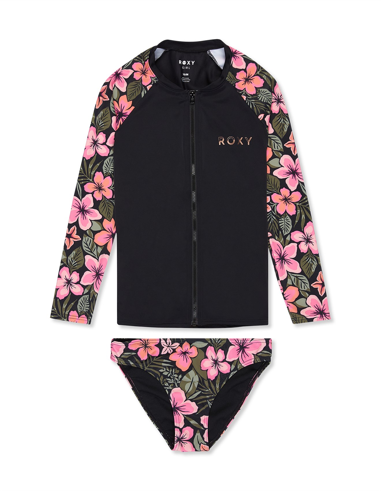 Roxy Active Floral Rash Guard Long Sleeve Zip Set | David Jones