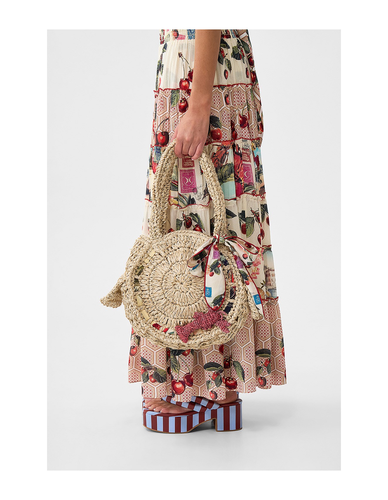 Camilla Raffia Round Shoulder Bag With Scarf Bow | David Jones