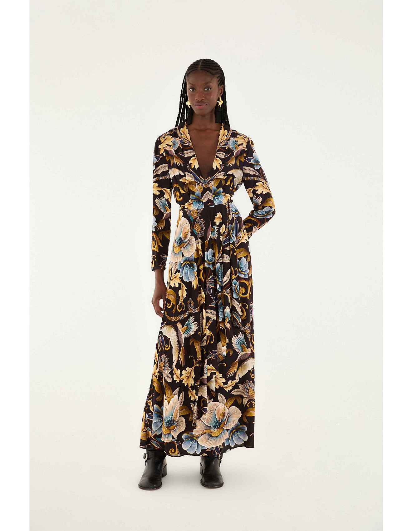 Farm Rio Snake Garden Long Sleeve V Neck Maxi Dress | David Jones
