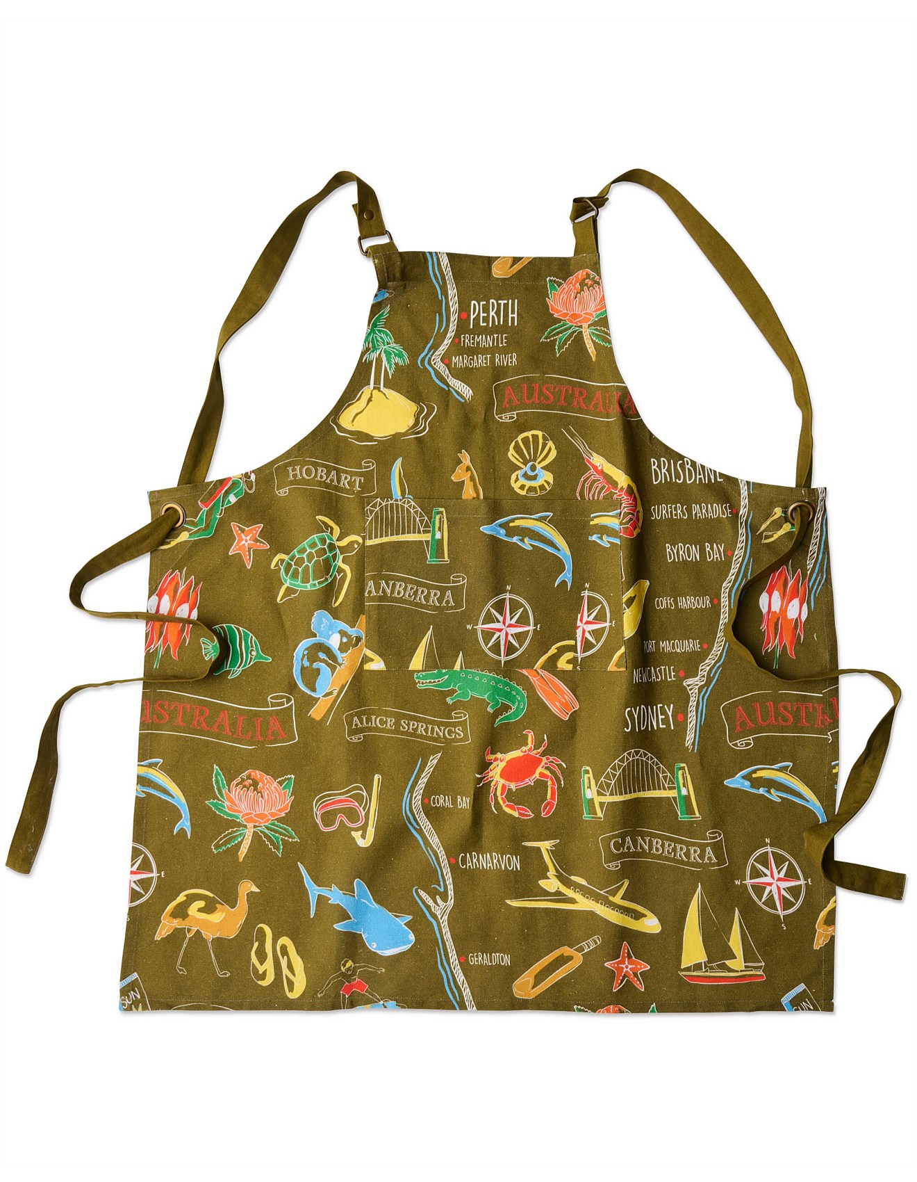 Kip & Co Aussie Road Trip Green Canvas Bbq Apron | David Jones