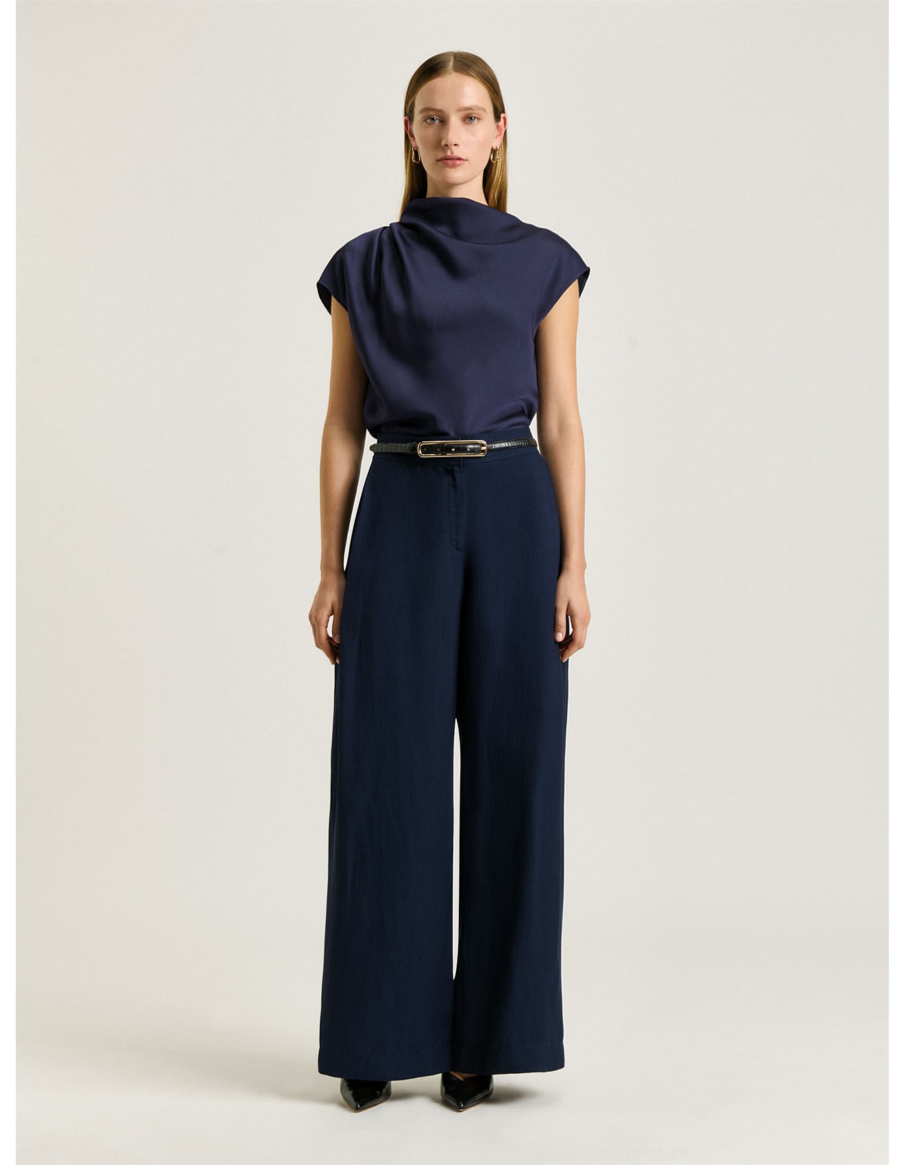 Veronika Maine Viscose Linen Wide Leg Tuck Pant | David Jones