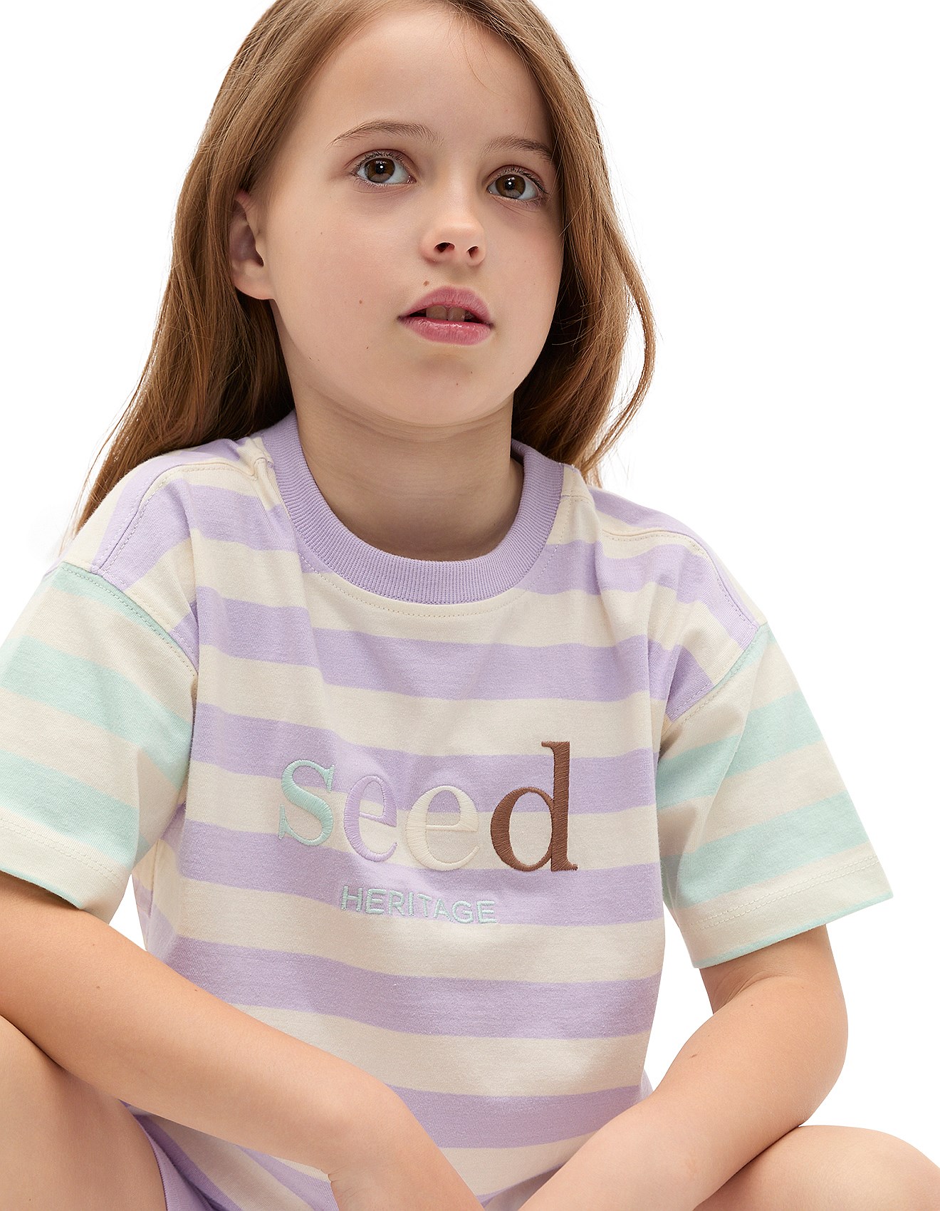 Seed Heritage Stripe Colourblock Logo Tee | David Jones
