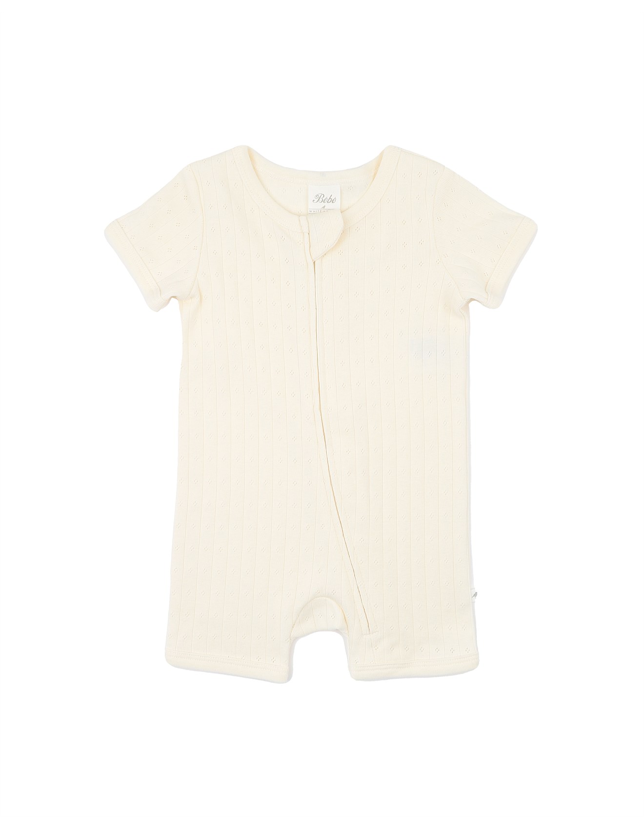 Bebe By Minihaha Milk Organic Pointelle Short Sleeve Zipsuit | David Jones