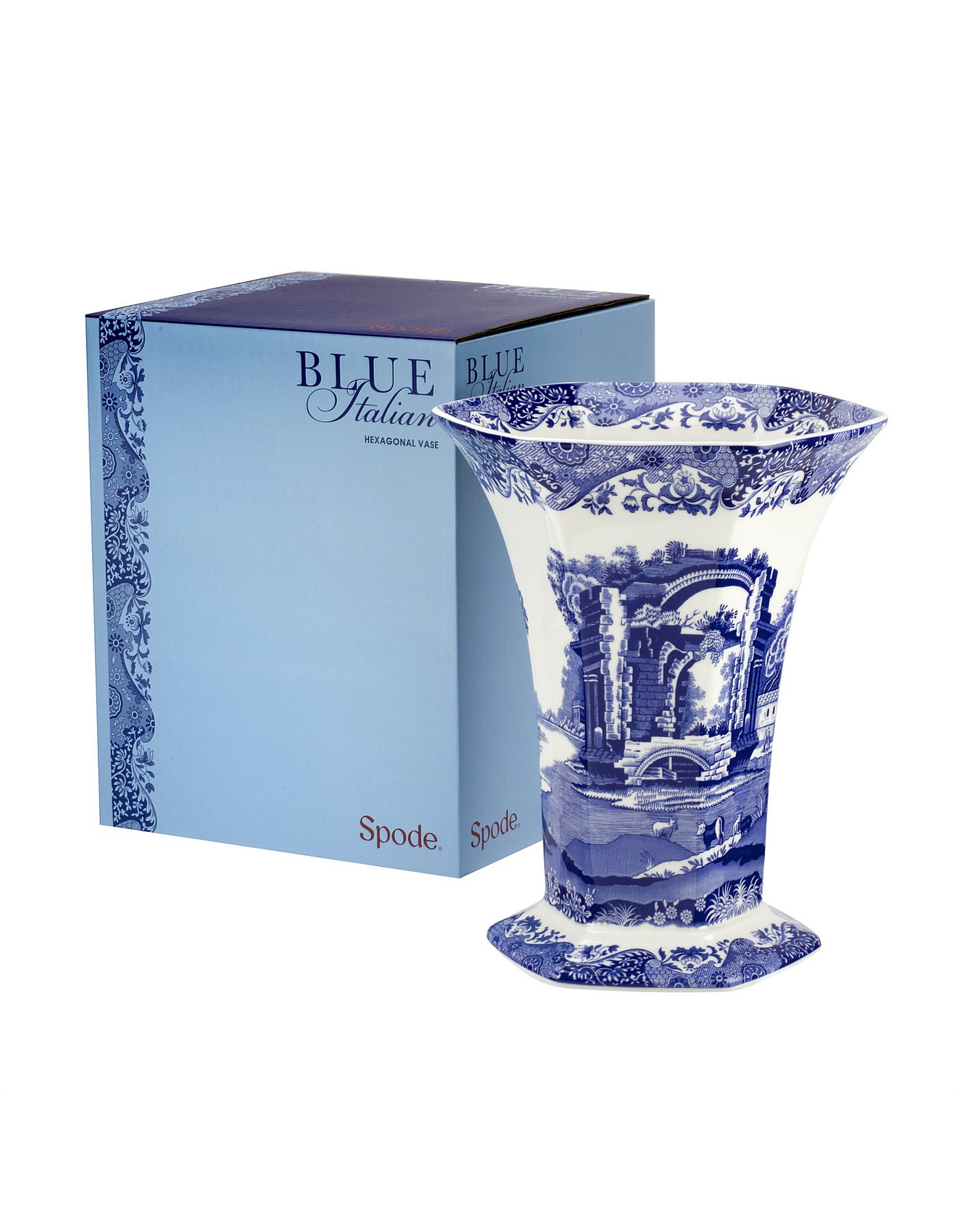 Spode Blue Italian Hexagonal Vase | David Jones