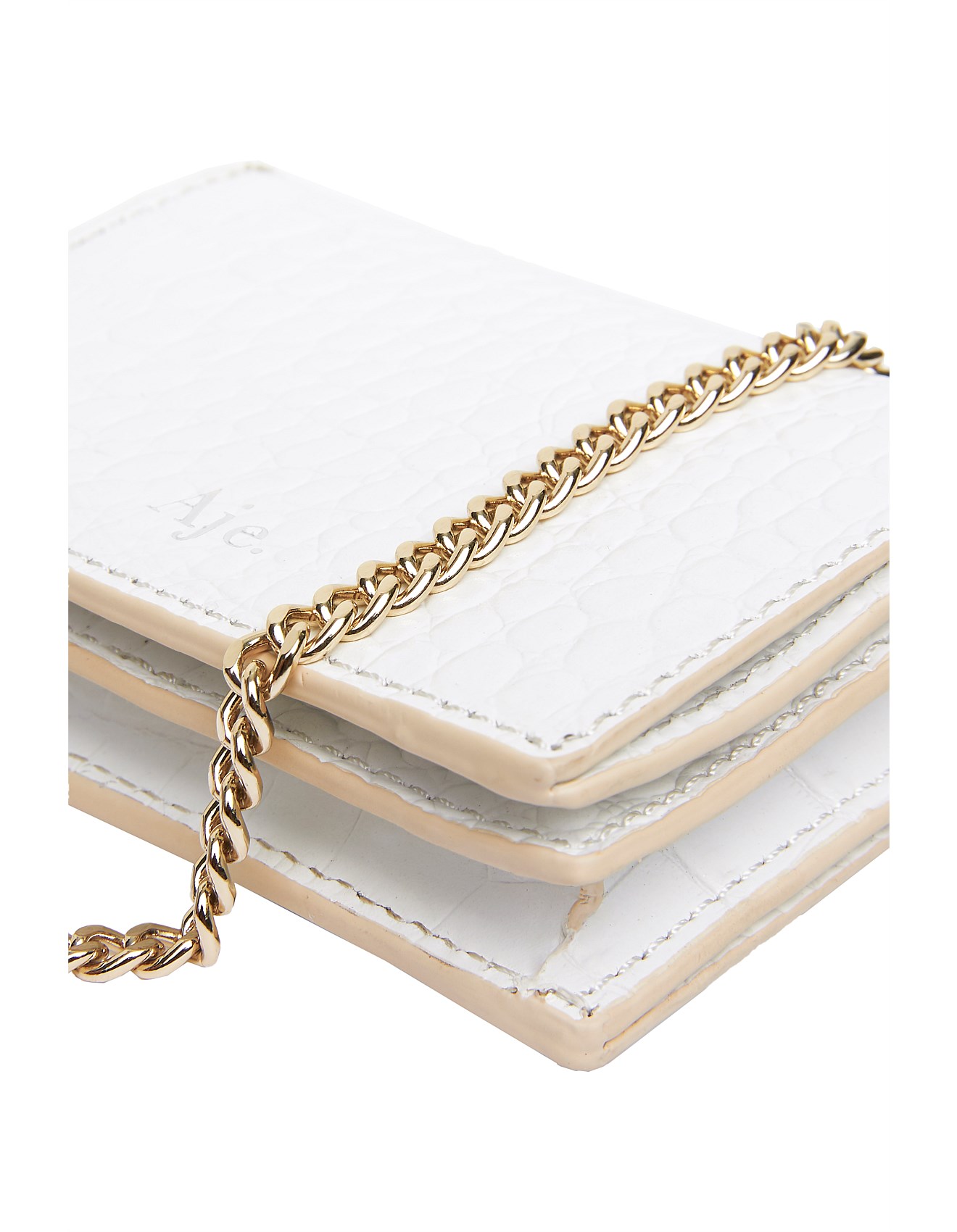 Aje Silvatica White Croc Emboss Leather Card Wallet With Chain | David ...
