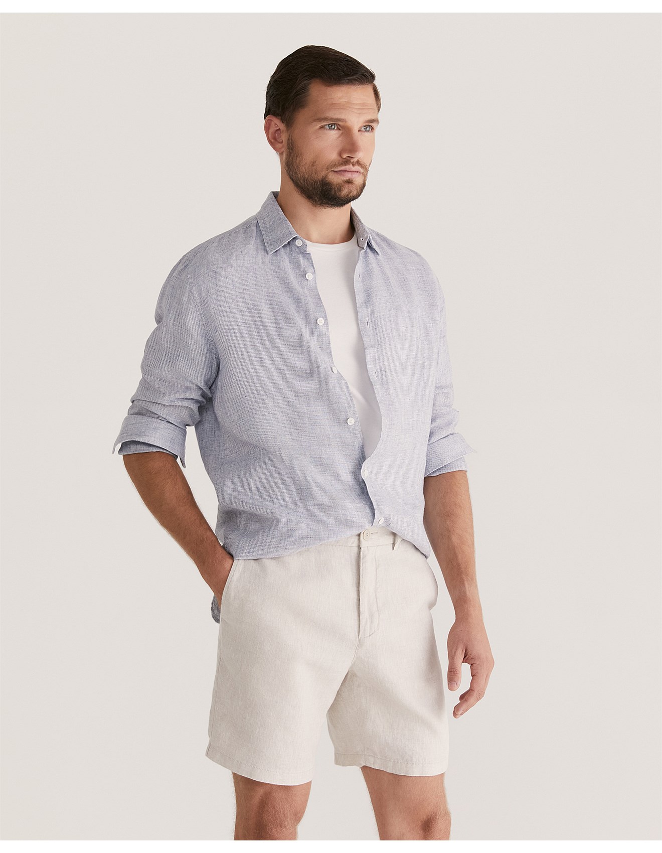 Saba Anderson Long Sleeve Classic Yarn Dyed Linen Shirt | David Jones