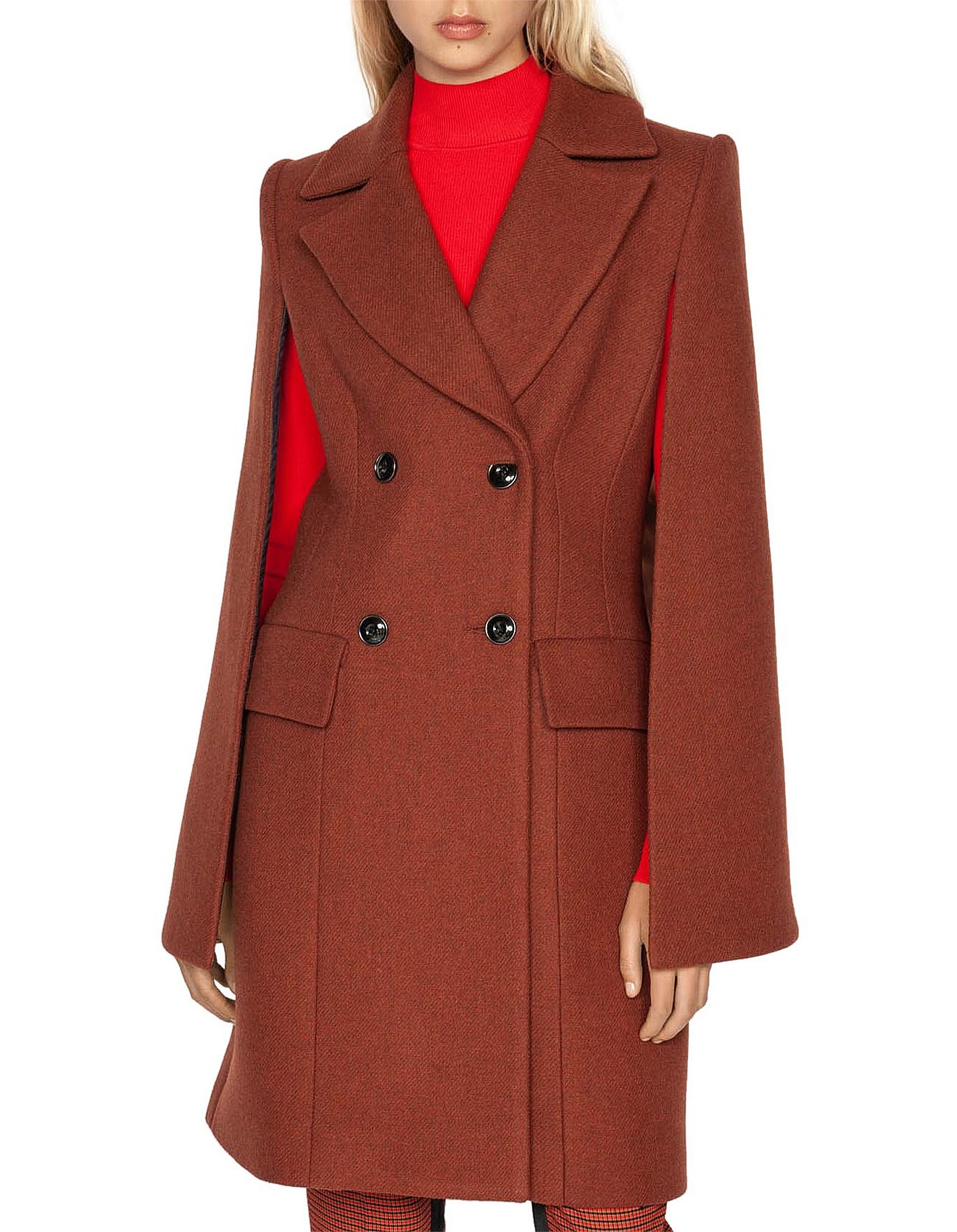 Cue Rust Double Breasted Cape | David Jones