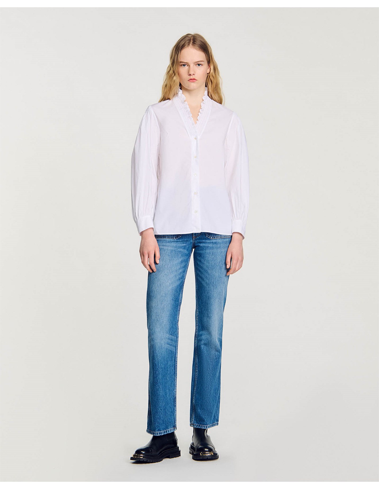 Sandro Paris Lisandra Ruffled-collar Organic Cotton Shirt | David Jones