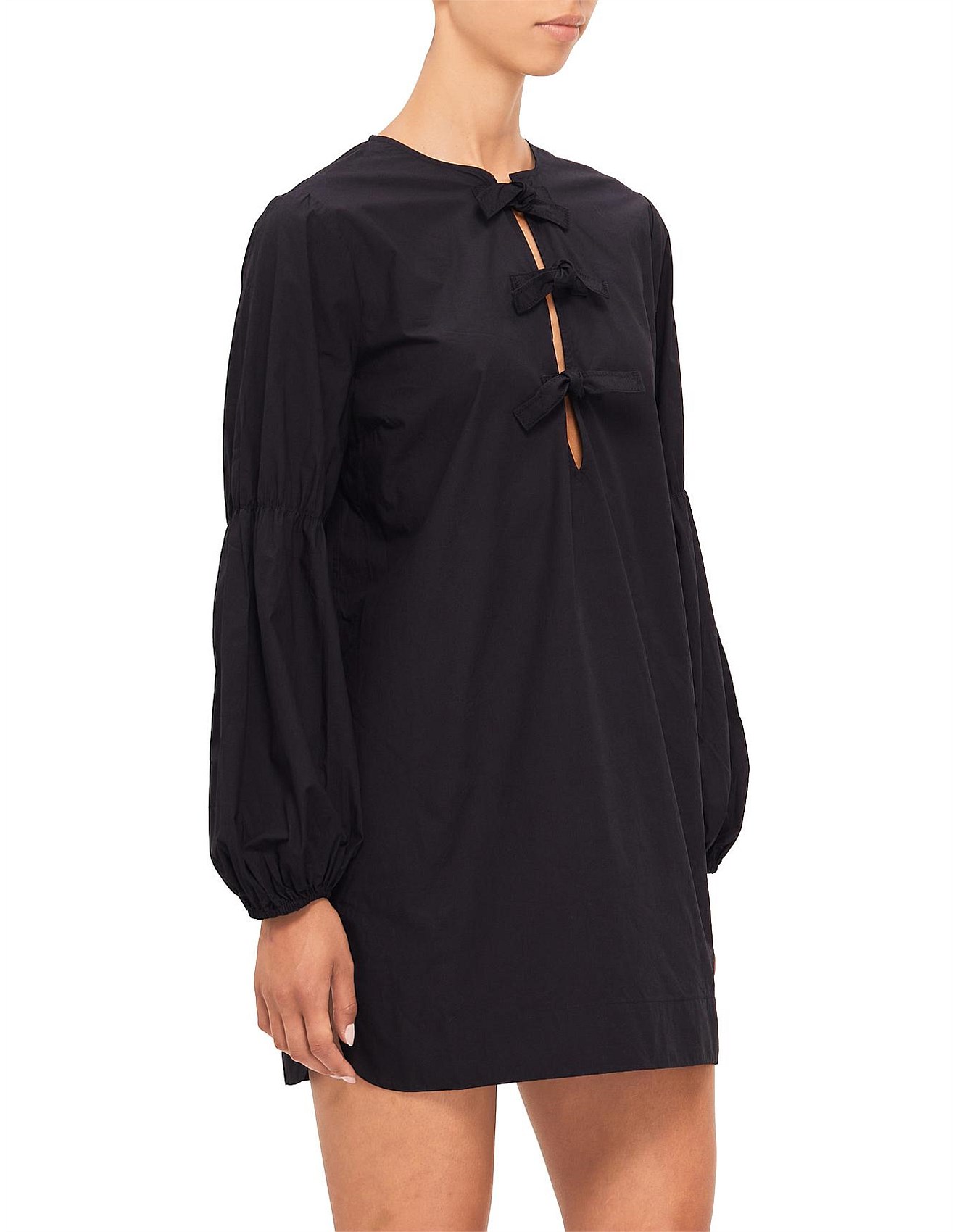 Ganni Cotton Poplin Tie String Mini Dress | David Jones