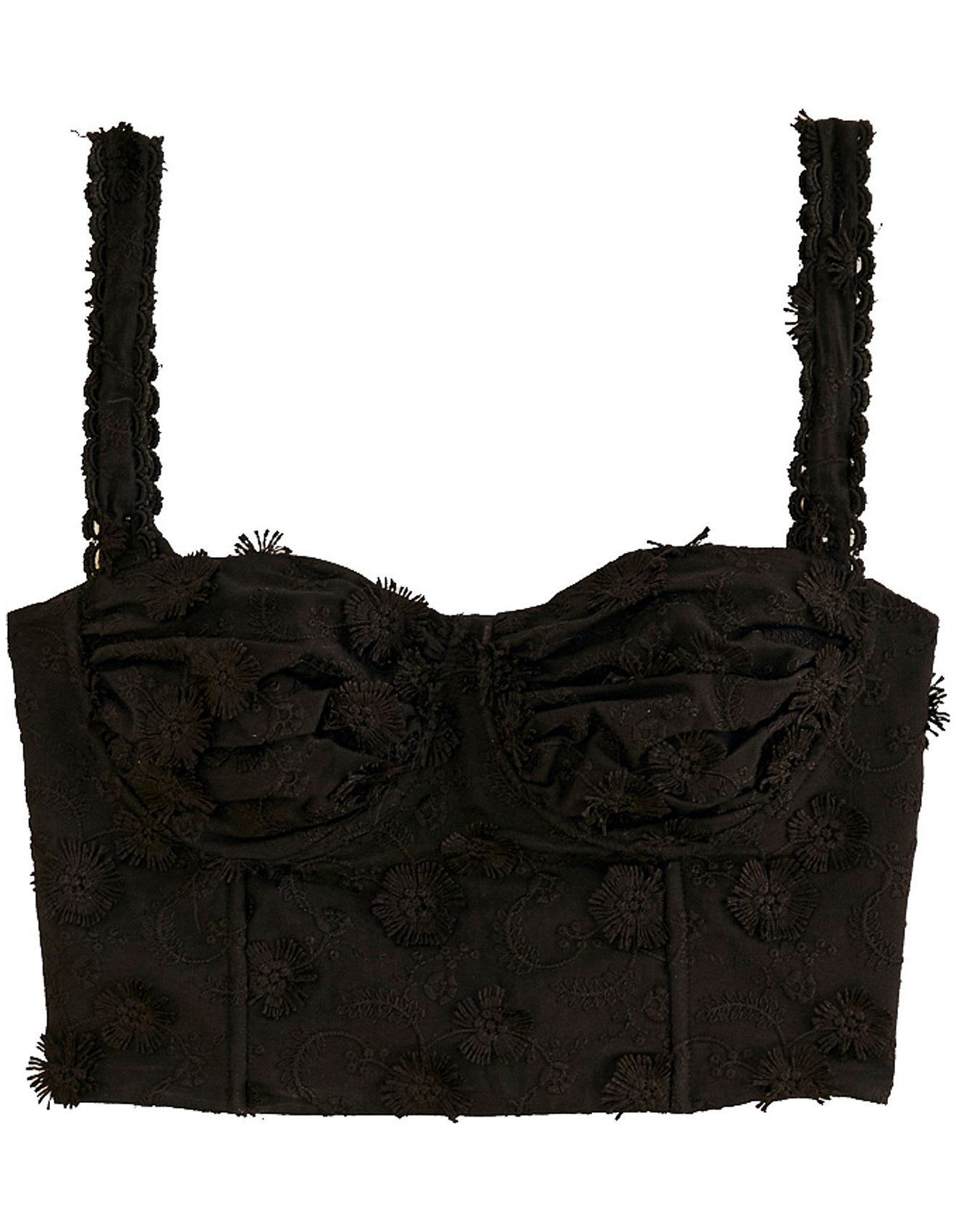 Farm Rio Black 3d Flower Corset Crop Top | David Jones
