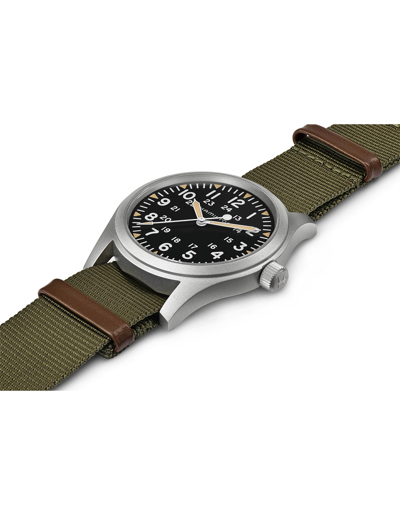 Hamilton Khaki Field Mechanical 42mm Black Dial Green Nato Watch ...