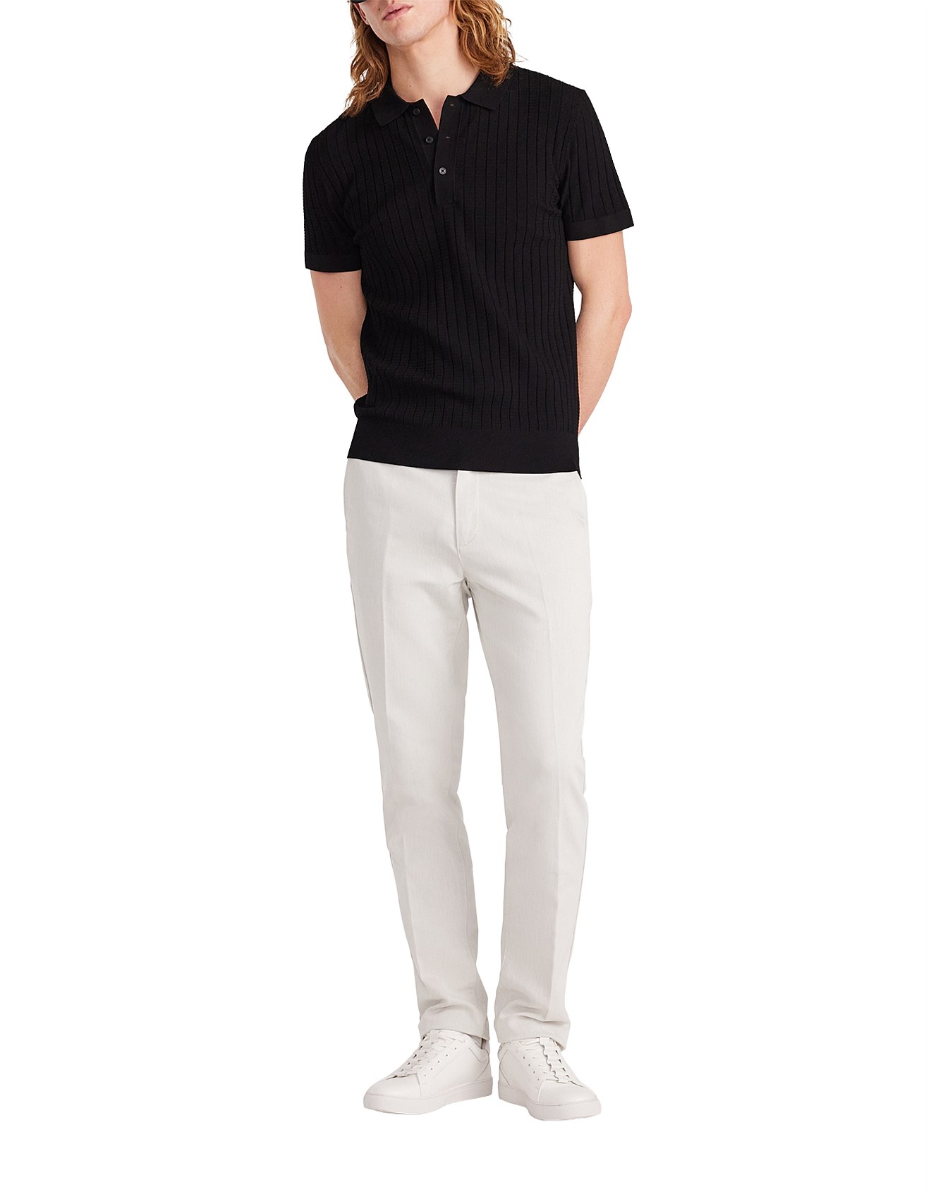 Calibre Textured Rib Tech Knit Polo | David Jones