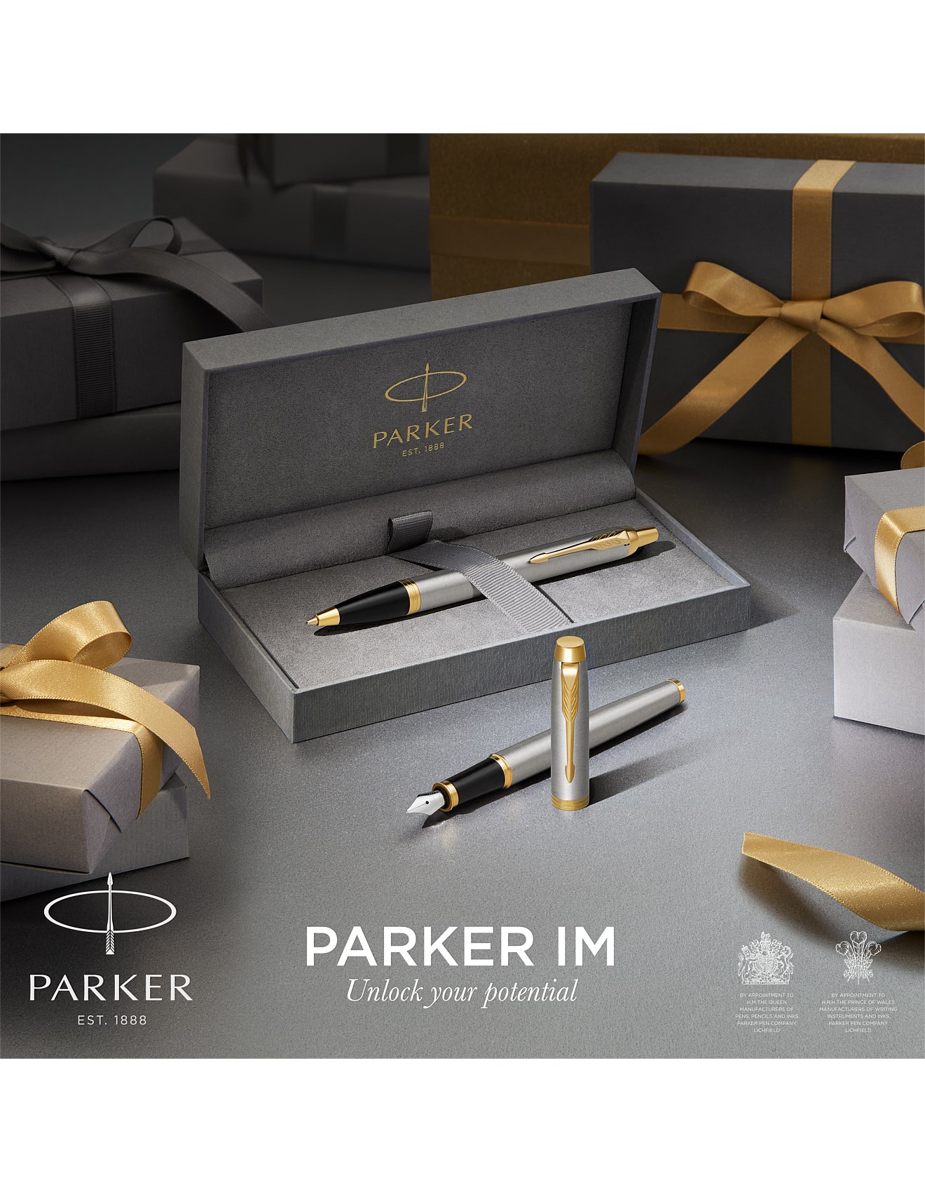 Parker Im Duo Stainless Steel Gold Trim Ballpoint Rollerball Set ...