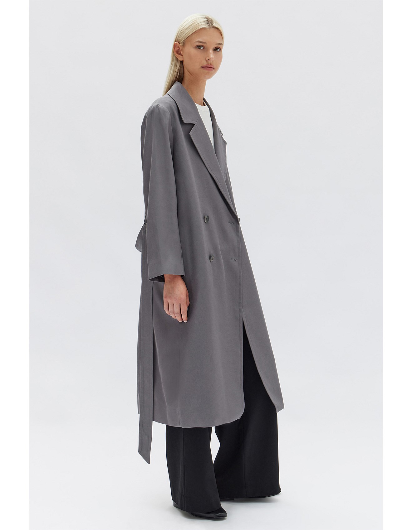 Assembly Label Kirby Twill Trench Dark Ash | David Jones