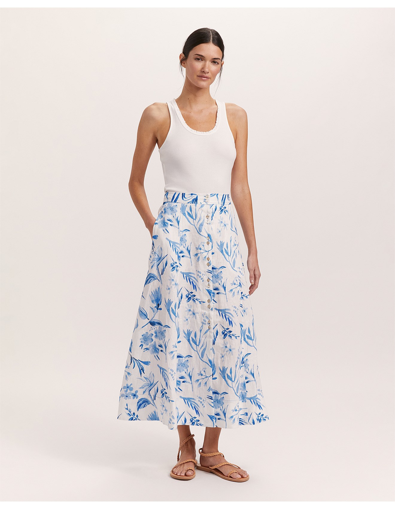 Saba Louella Linen Midi Skirt | David Jones