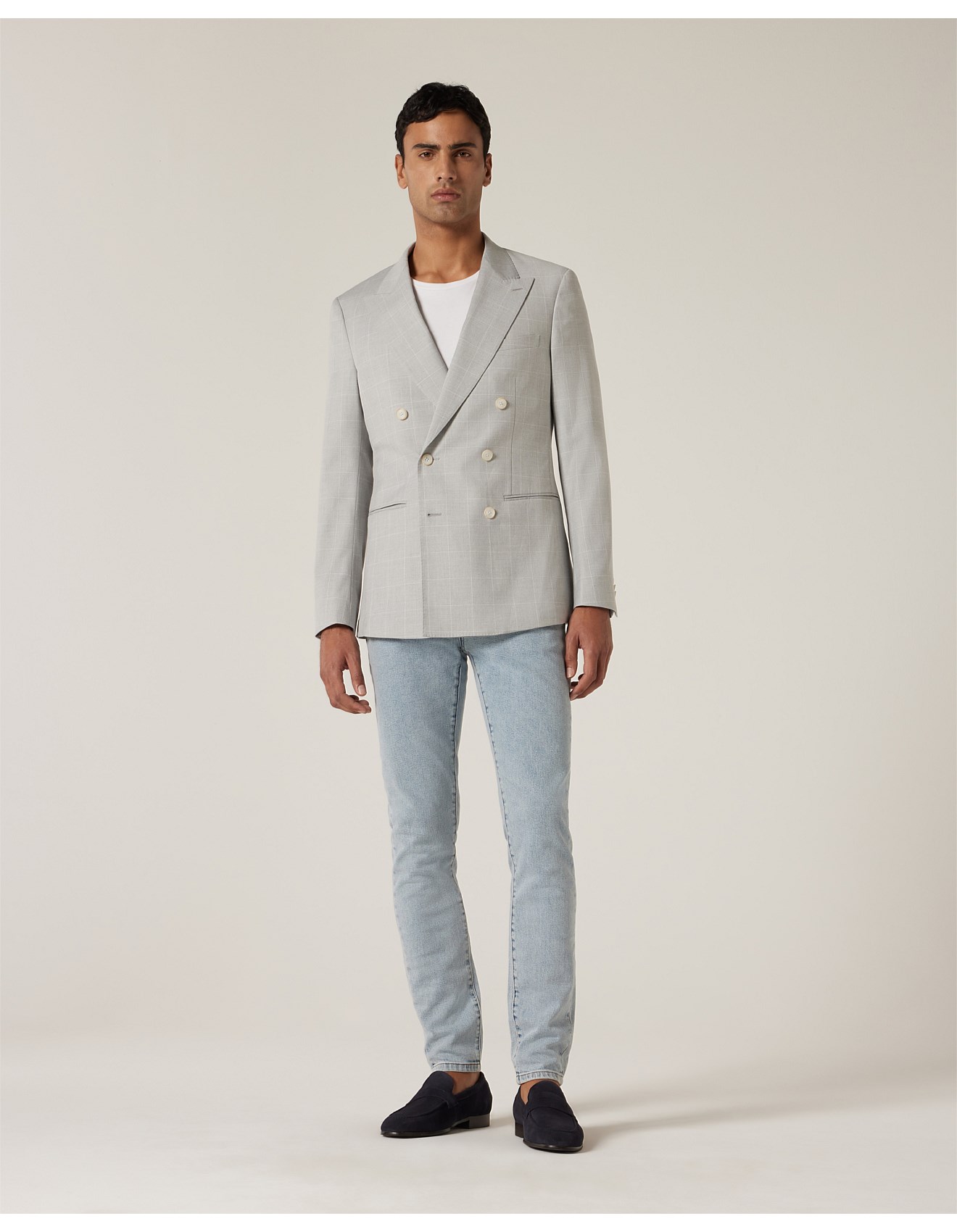 Politix Slim Stretch Windowpane Check Double Breasted Jacket | David Jones