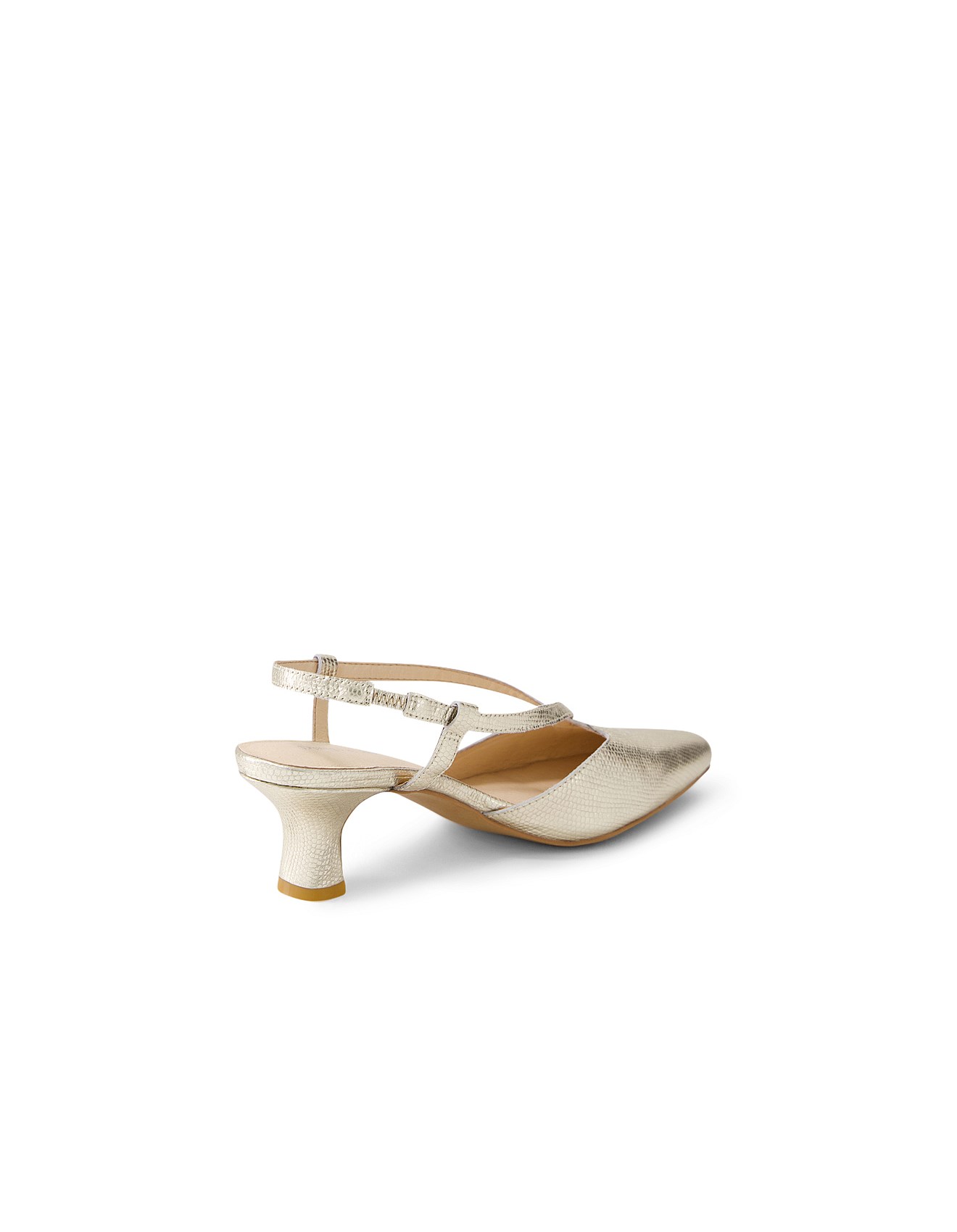 Django & Juliette Cadman Champagne Pebble Leather Heels | David Jones