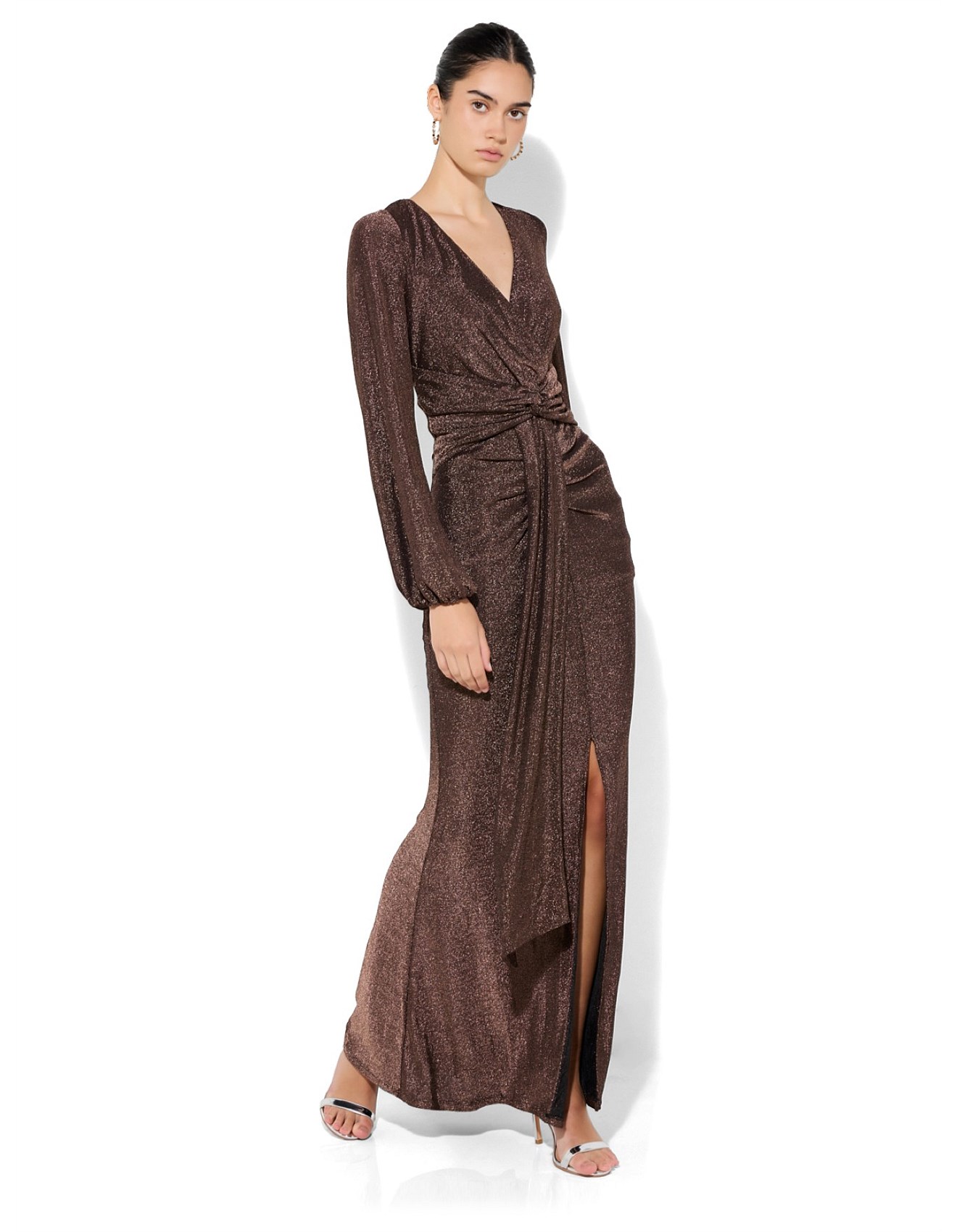 Montique Serena Long Sleeve Metallic Gown | David Jones