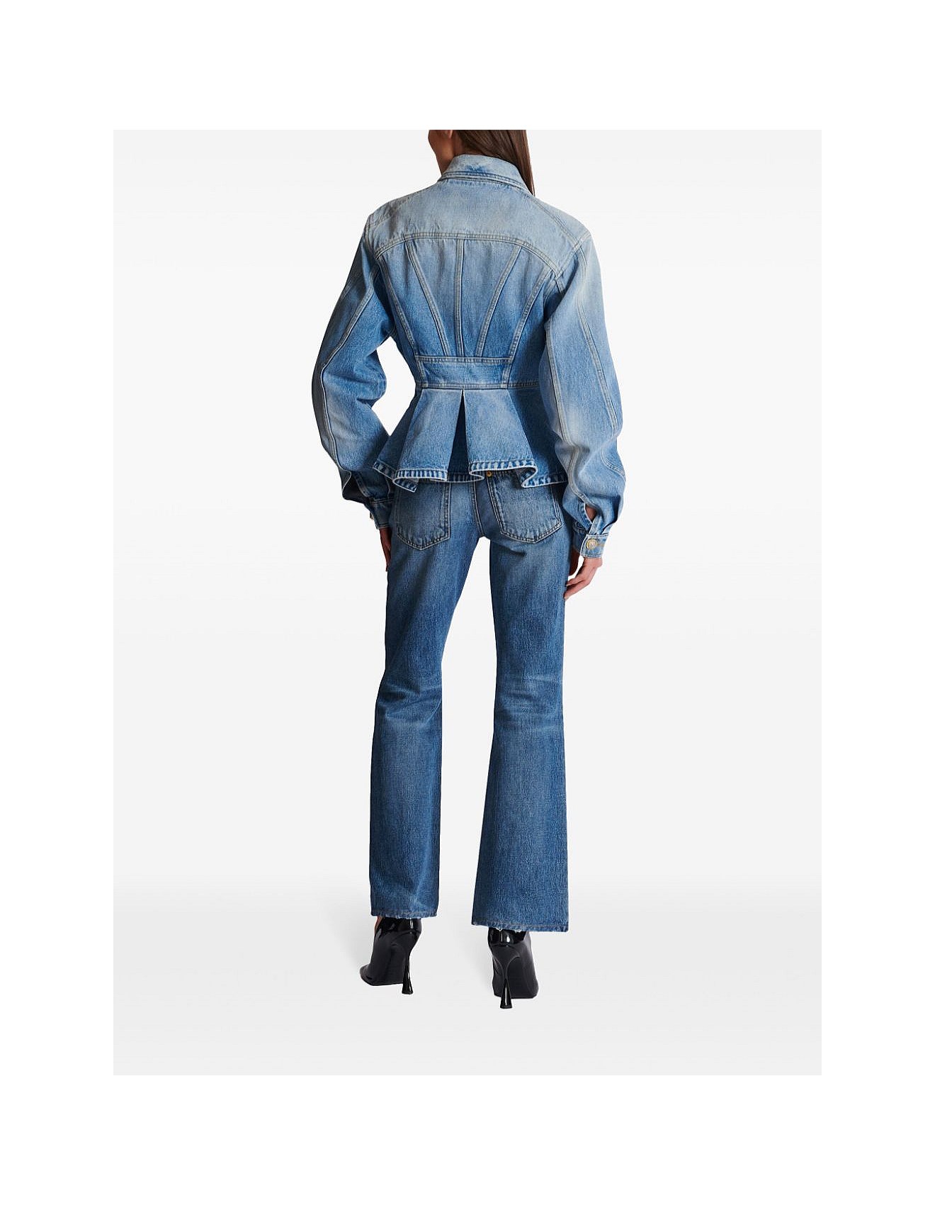 Balmain Buttoned Light Blue Ruffled Denim Jacket | David Jones