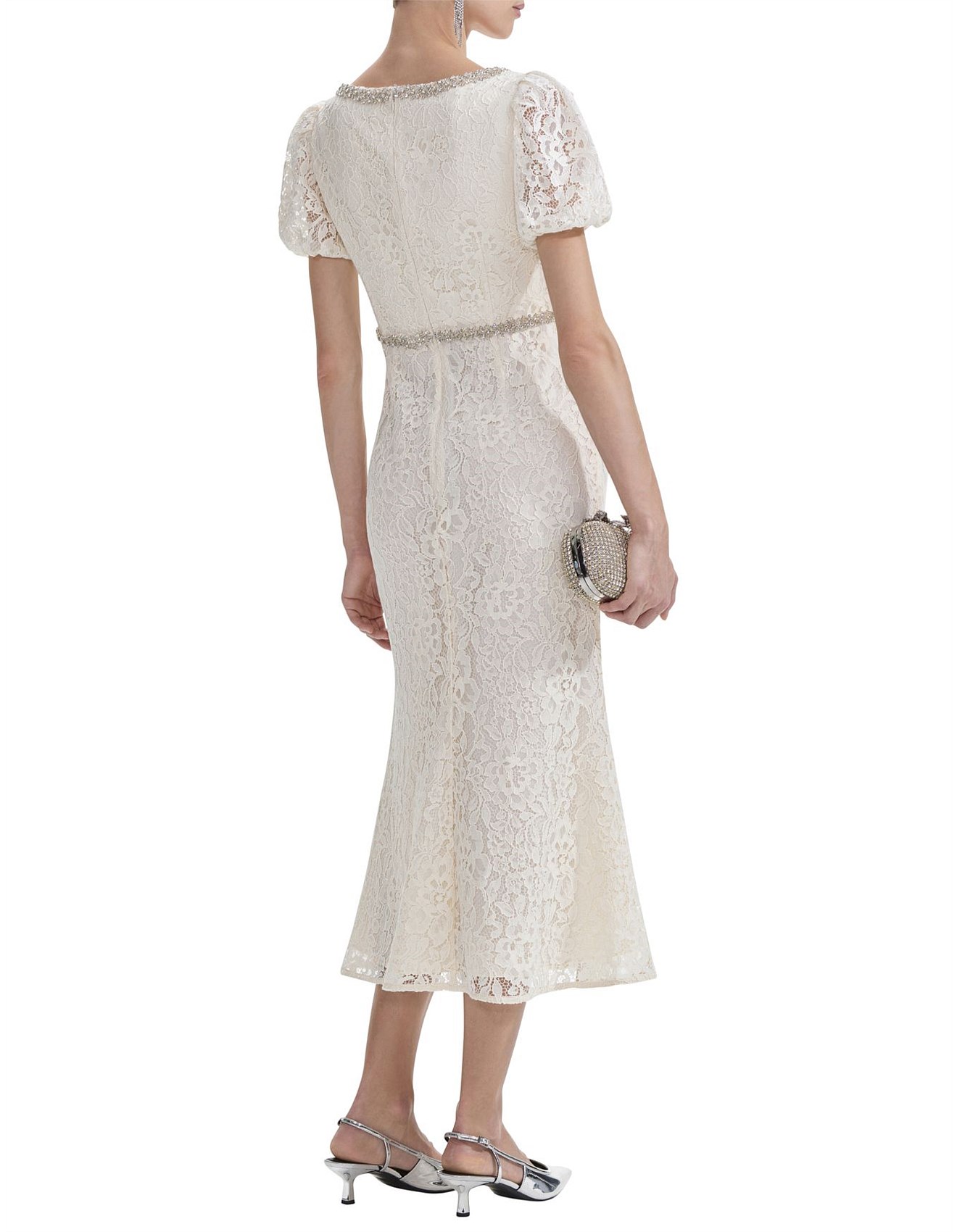 Self-portrait Cream Lace Diamante Trim Midi Dress | David Jones