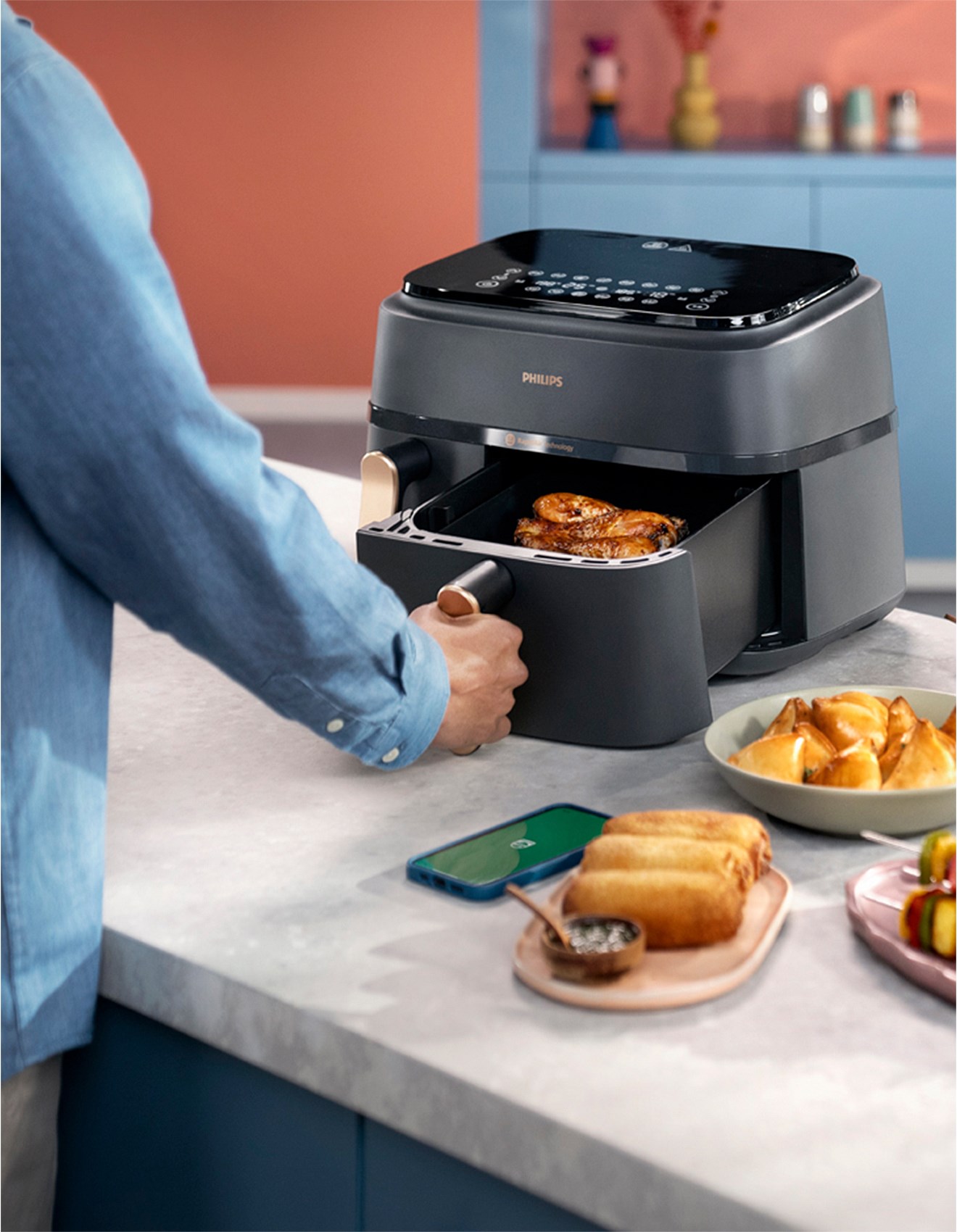 Philips Na352/00 3000 Series 9l Xxl Dual Basket Air Fryer Black/copper ...