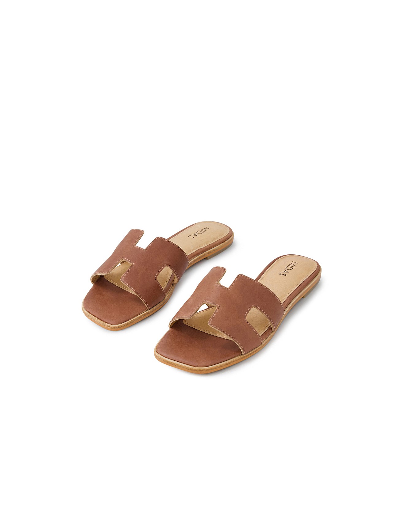 Midas Stevans Walnut Leather Slides | David Jones