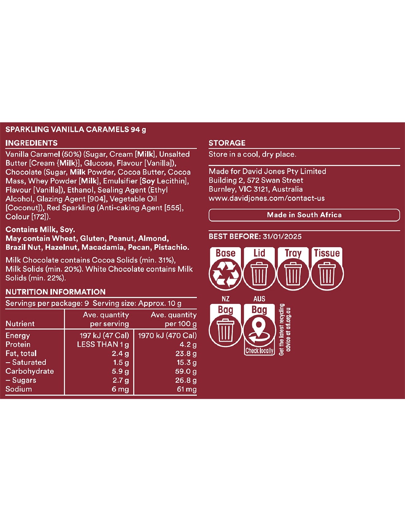 David Jones Sparkling Vanilla Caramels 94g | David Jones