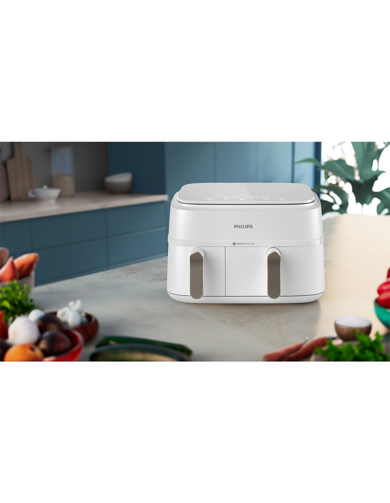 Philips Na353/10 3000 Series 9l Dual Basket Air Fryer White | David Jones