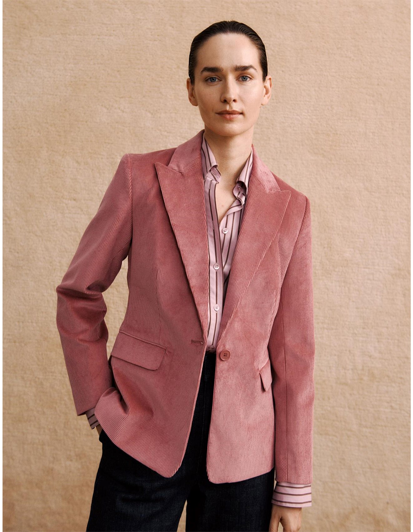 Trenery Duca Visconti Italian Cord Blazer Mauve Pink | David Jones