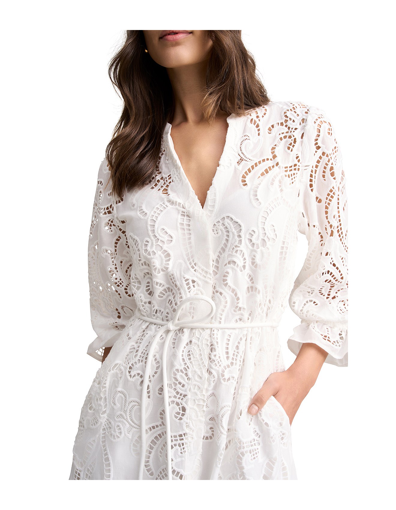 Blue Illusion Broderie Lace Dress -White | David Jones