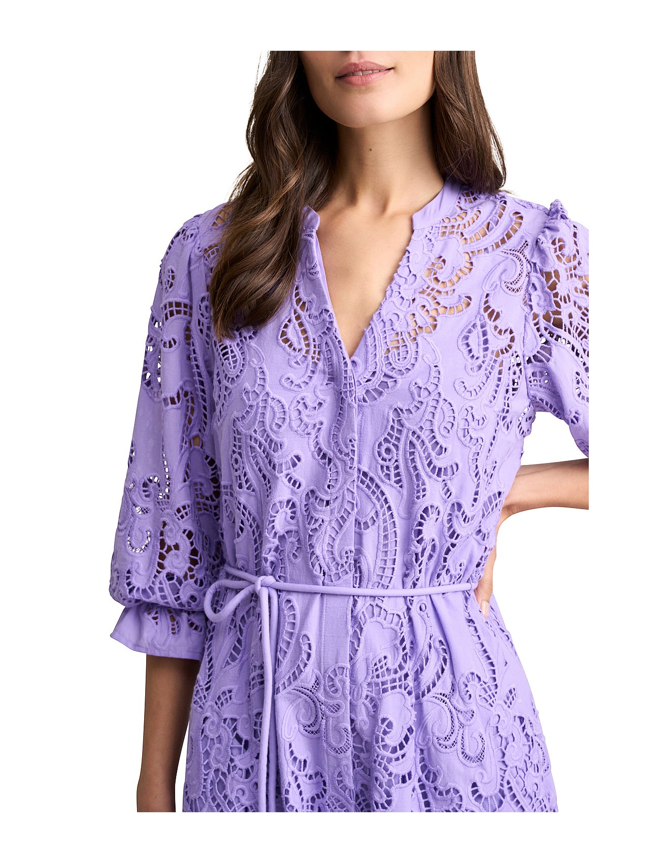 Blue Illusion Broderie Lace Dress -Bright Lilac | David Jones