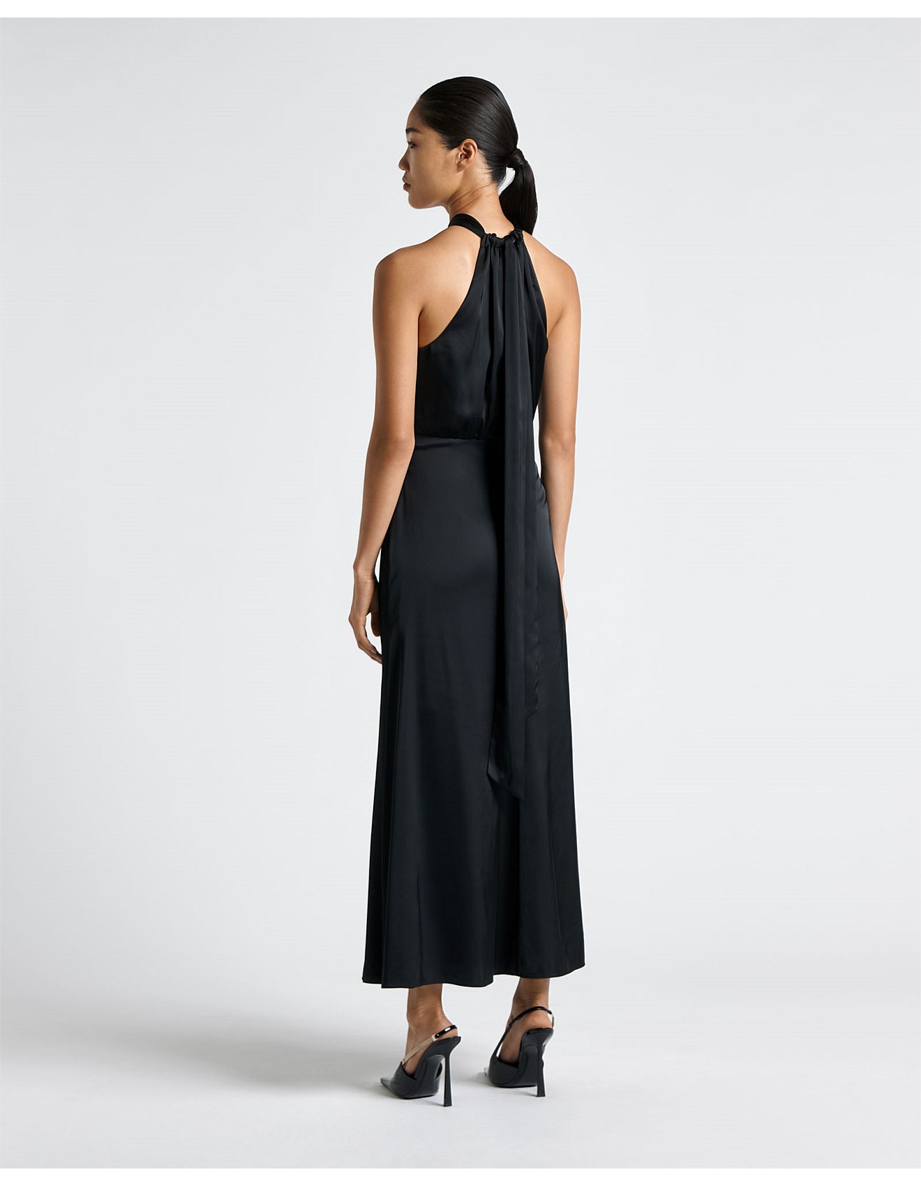 Cue Drapey Satin Halter Midi Dress | David Jones