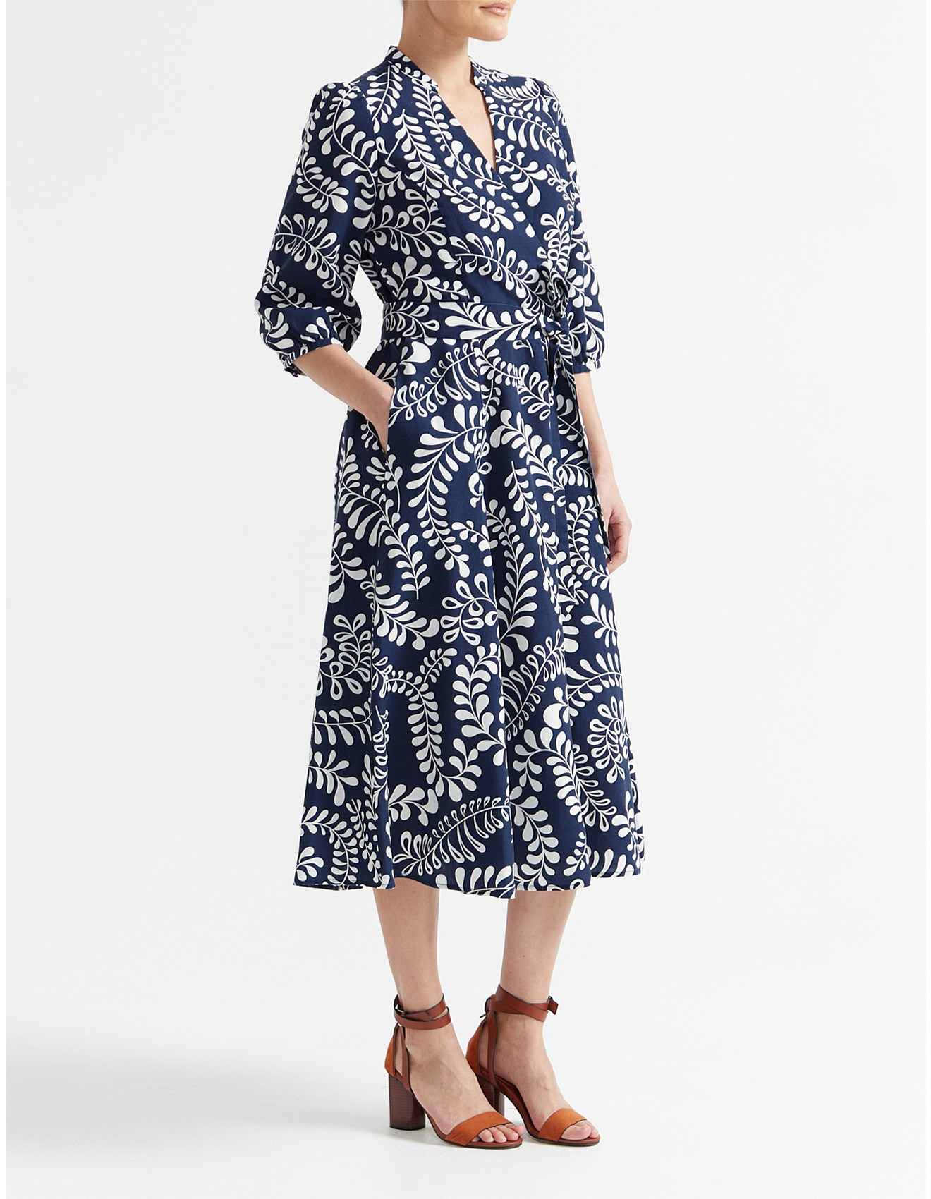 David Jones Wrap Linen Blend Dress | David Jones