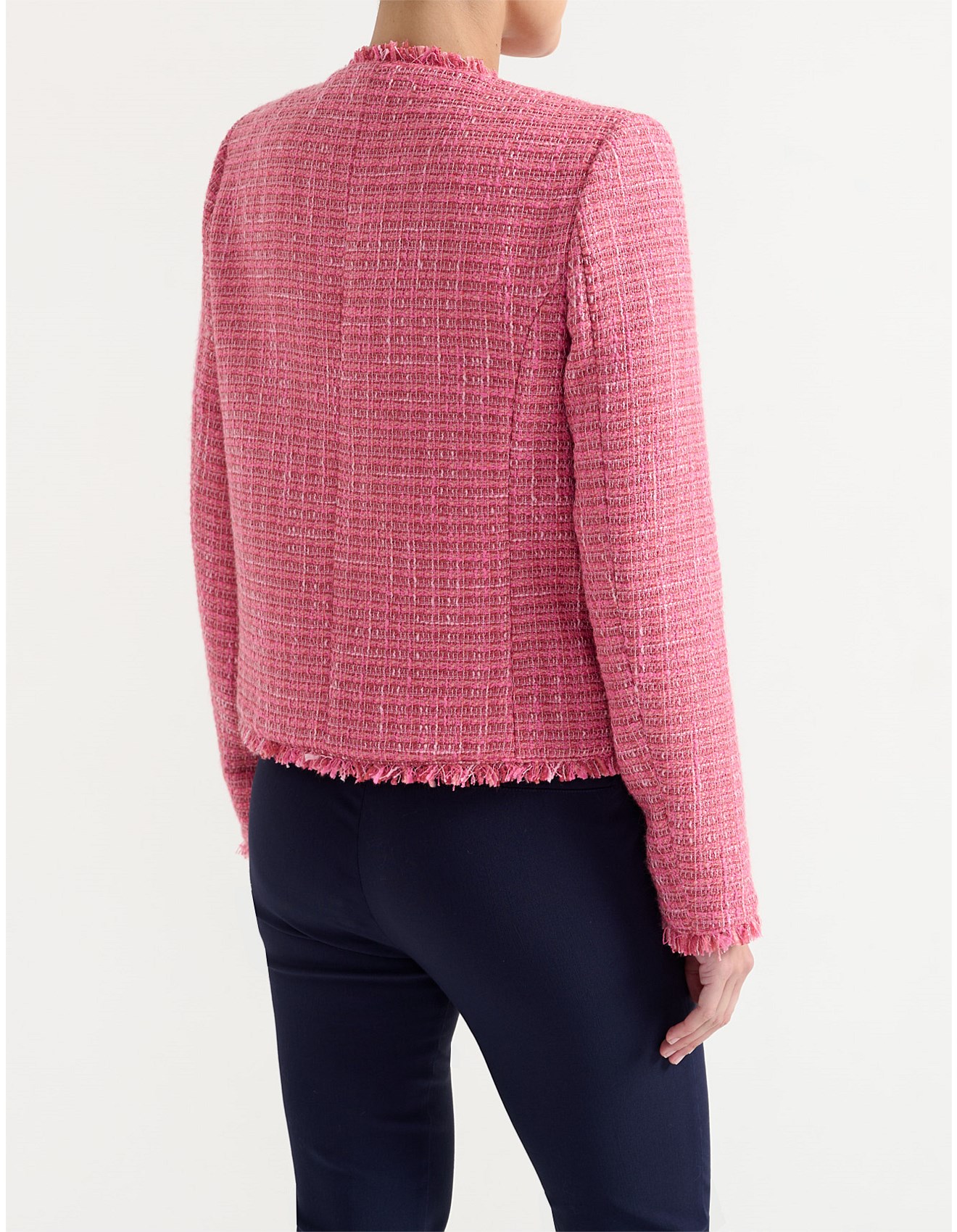 David Jones Collection Collarless Fringed Jacket | David Jones