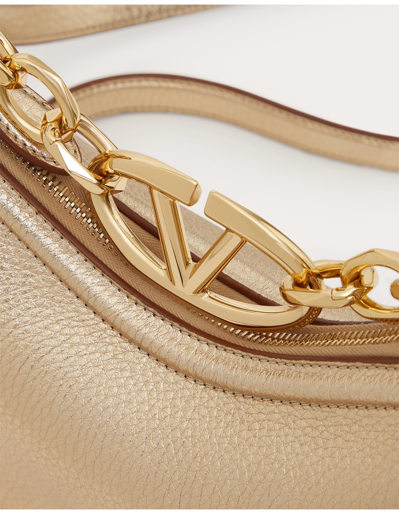 Valentino Vlogo Moon Bag Mini Hobo In Metallic Calfskin Leather | David ...