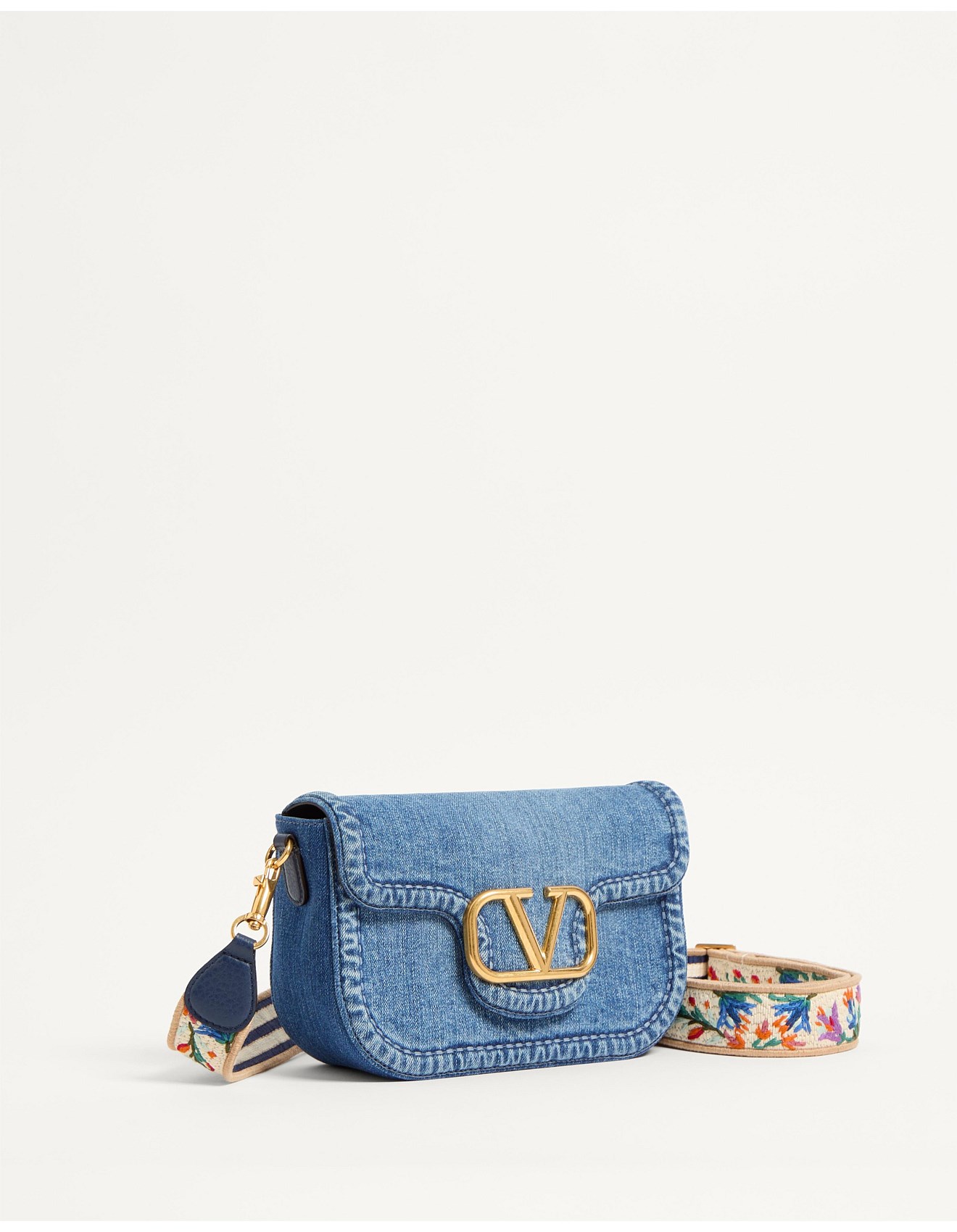 Valentino Alltime Shoulder Bag In Denim With Embroidered Strap | David ...