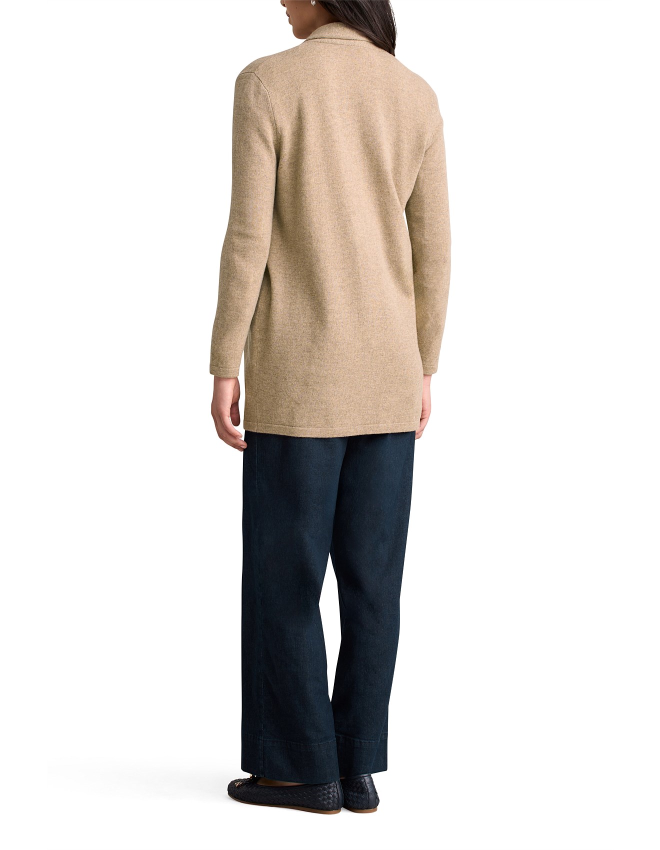 Blue Illusion Long Line Wool Cardigan -Taupe Marle | David Jones