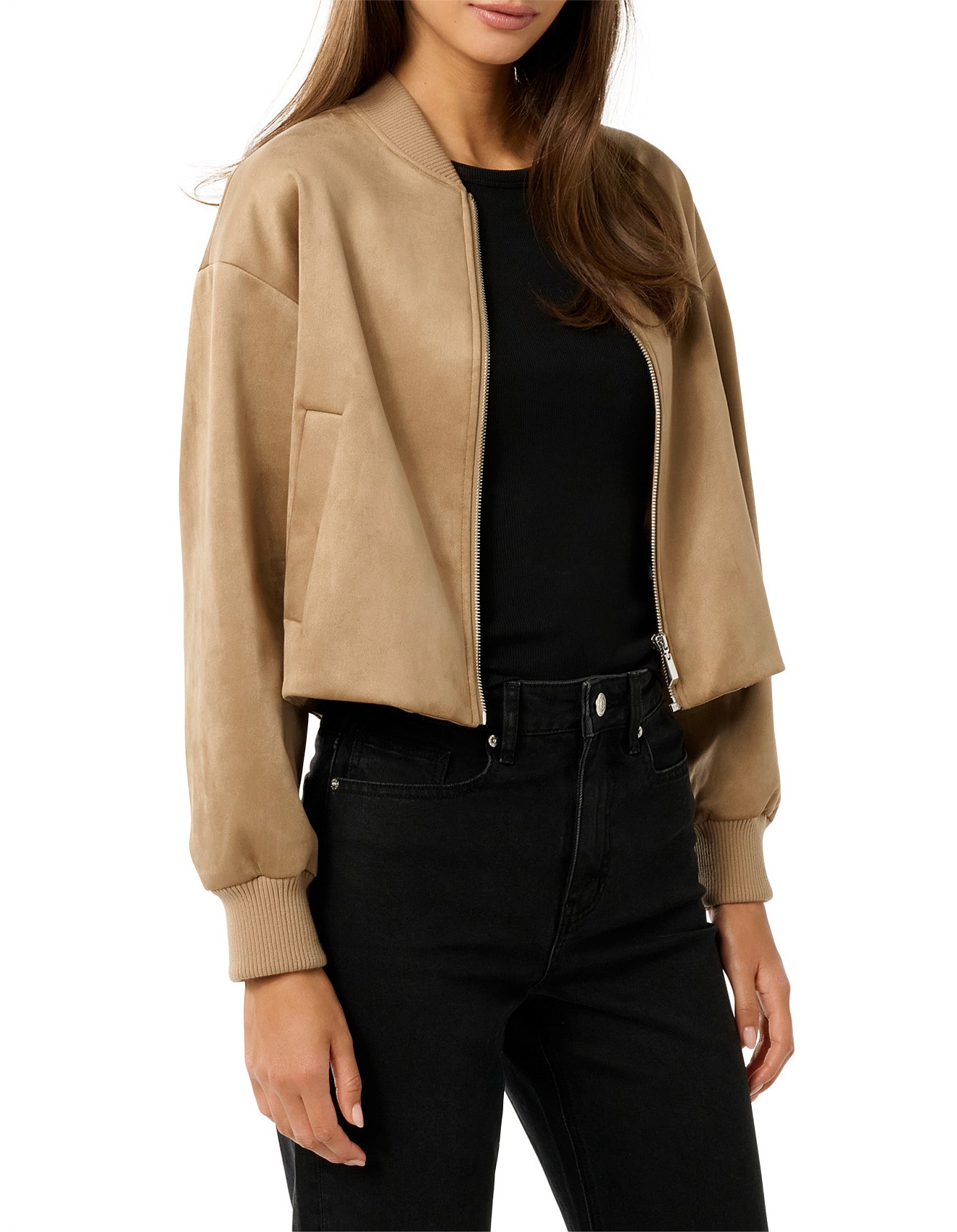 Forever New Hazel Vegan Suede Bomber Jacket | David Jones