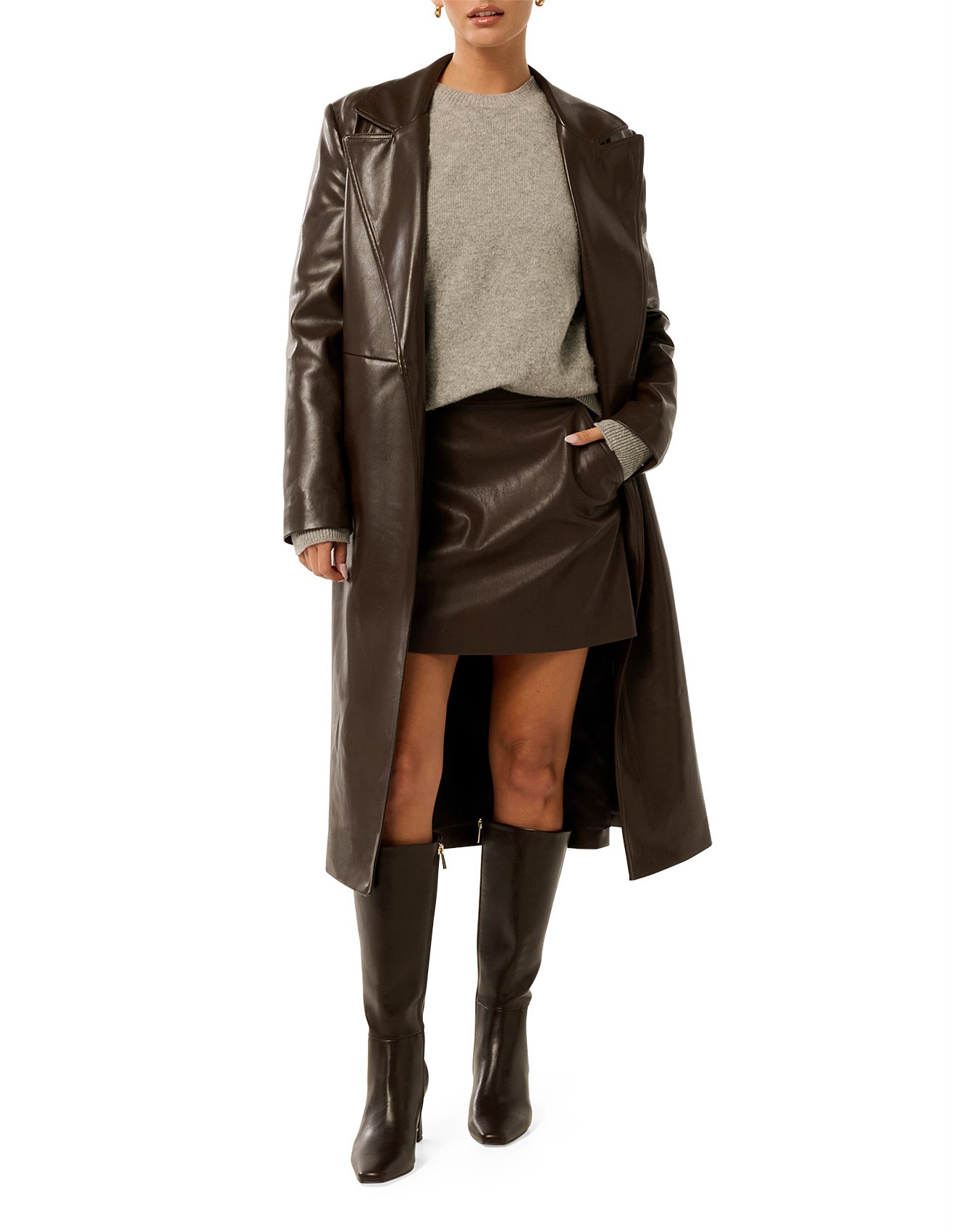 Forever New Gabbi Petite Vegan Leather Trench Coat | David Jones
