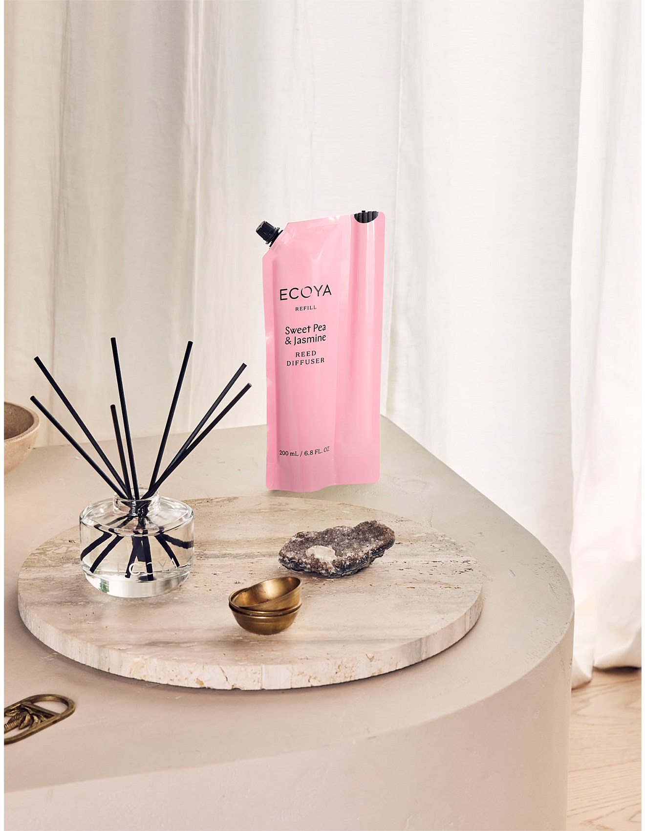 Ecoya Sweet Pea & Jasmine Reed Diffuser Refill 200ml | David Jones